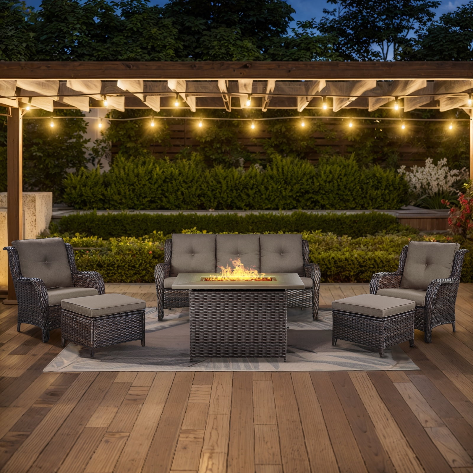 Meyreso 6 Pieces Outdoor Conversation Set with 41" Rectangular Fire Pit ...
