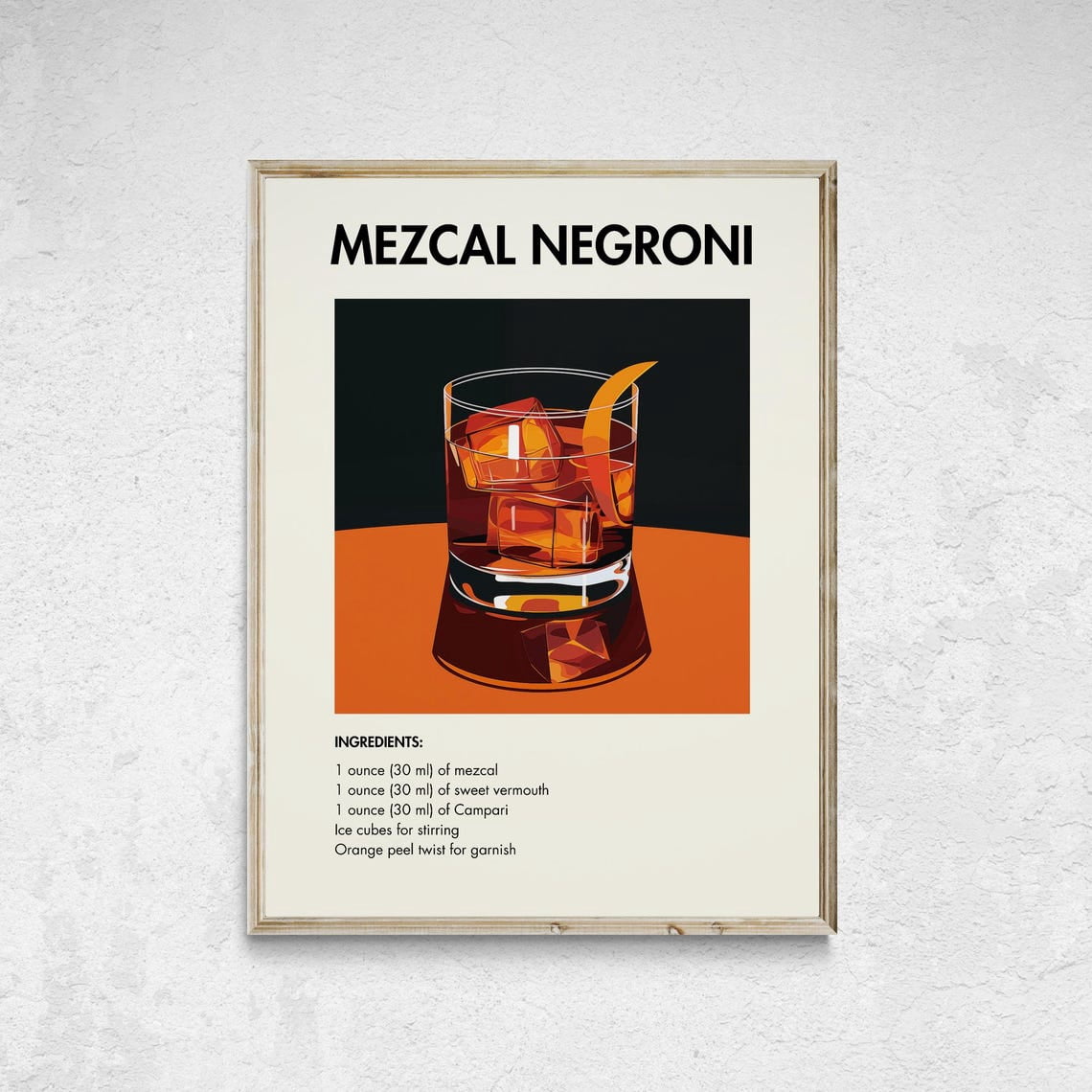 Mezcal Negroni Cocktail, Minimalist Alcohol Print, Mezcal Negroni ...