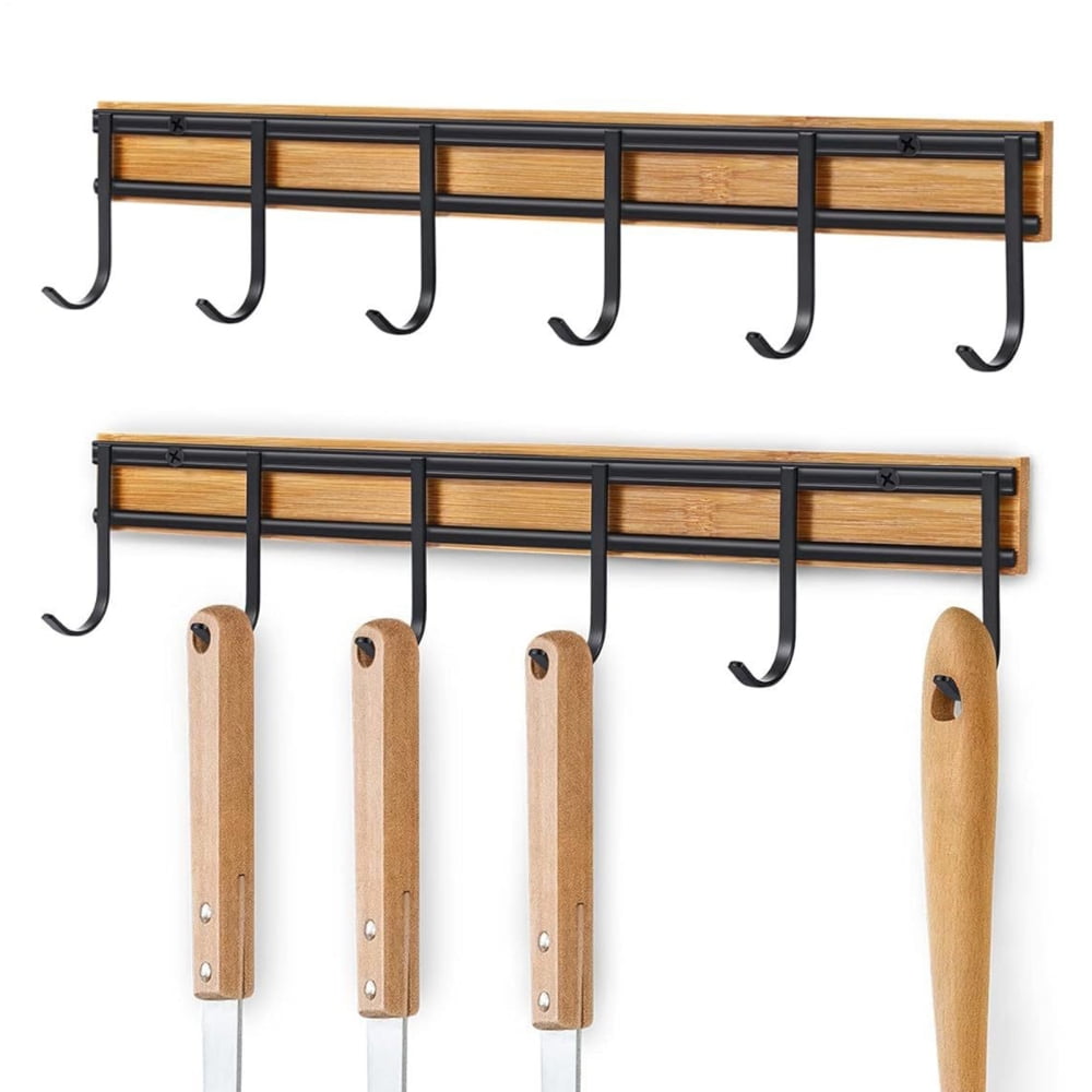 MezoJaoie Kitchen Rail with Hooks Cooking Gadget Holder Set of 2 Wall ...
