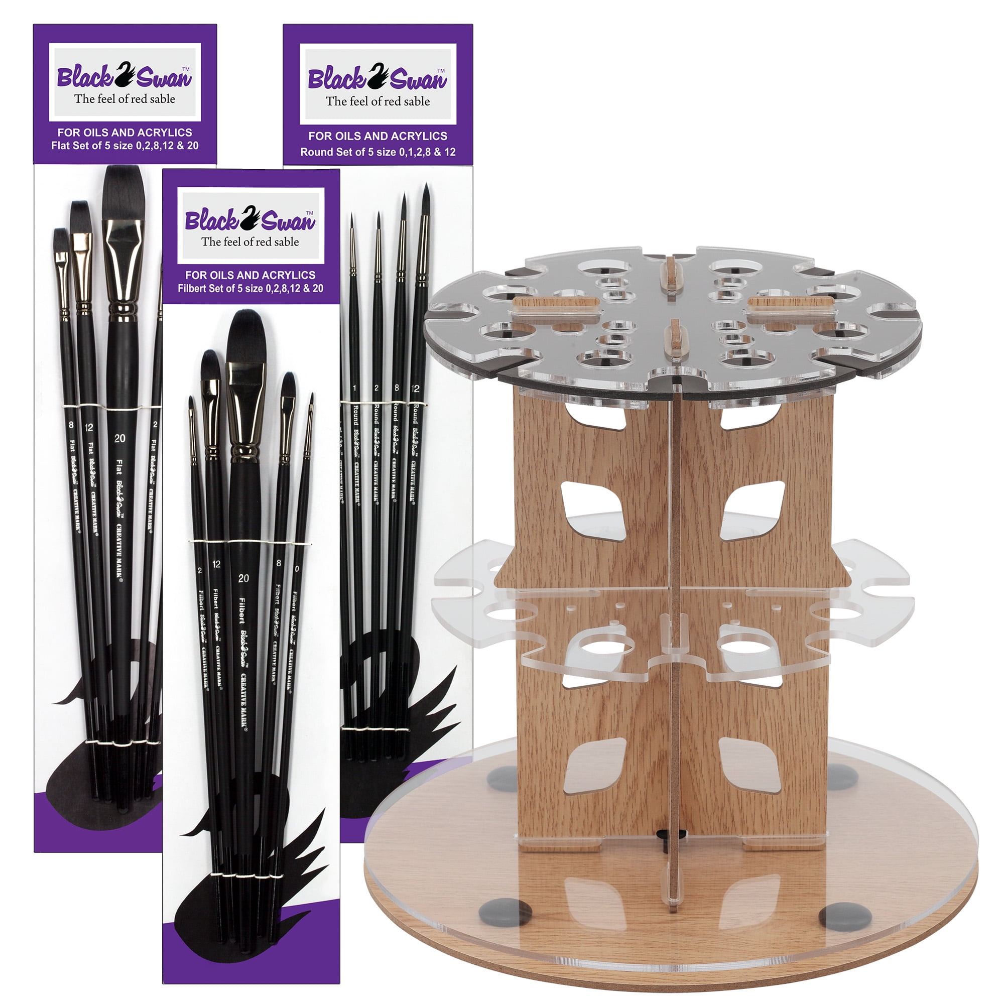 Mezzo Rotating Paint Brush Storage Rack with Black Swan Set of 15 ...