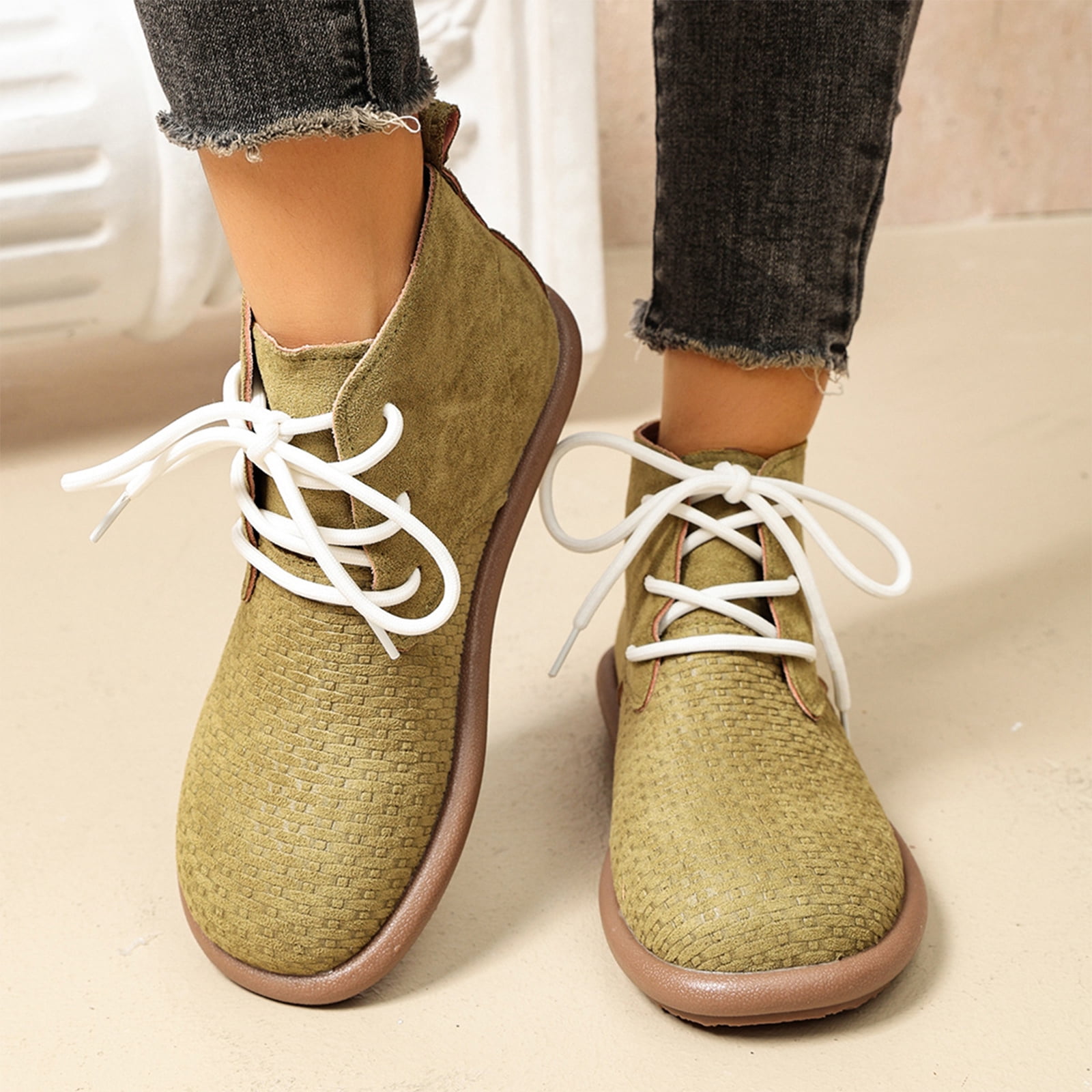 Mfakffe Boots for Women Lace-up Versatile Round Toe Fashion Comfortable ...