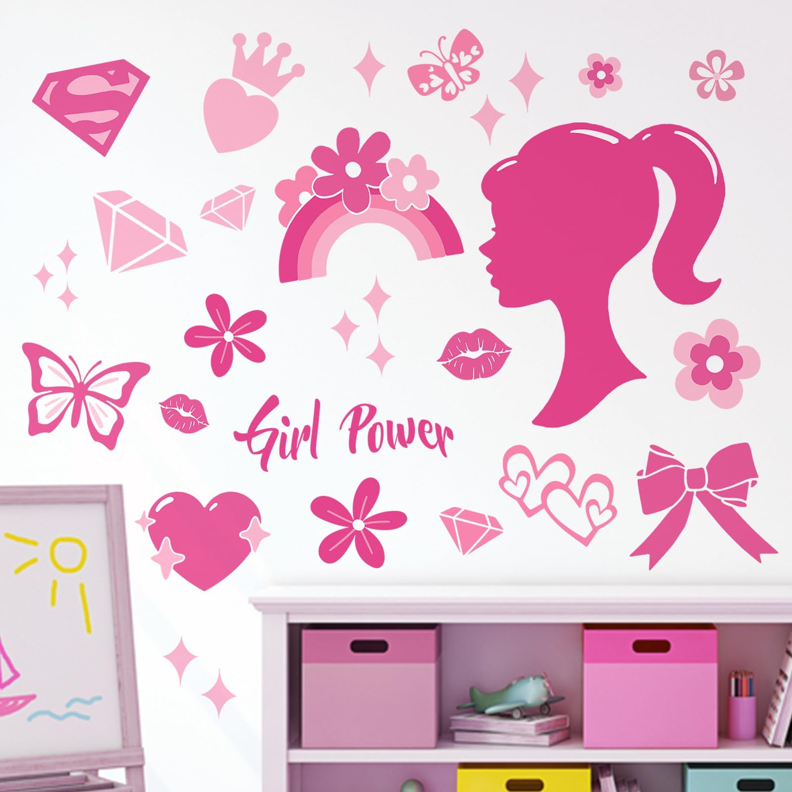 Mfault Pink Girl Power Wall Decals Stickers, Inspirational Bow-knot ...