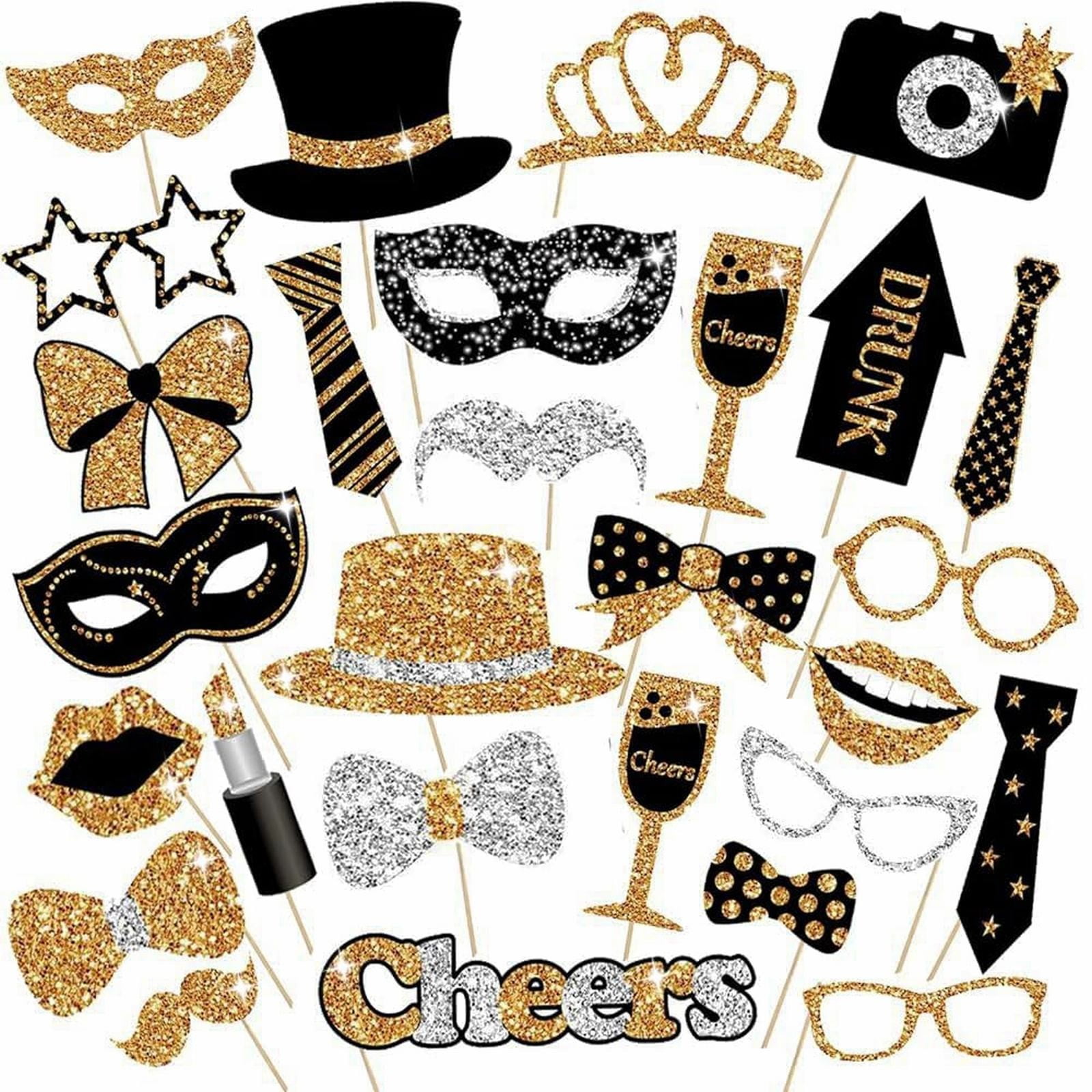 Mfigree 30 Pieces Black Golden Photo Booth Props for Birthday Wedding ...