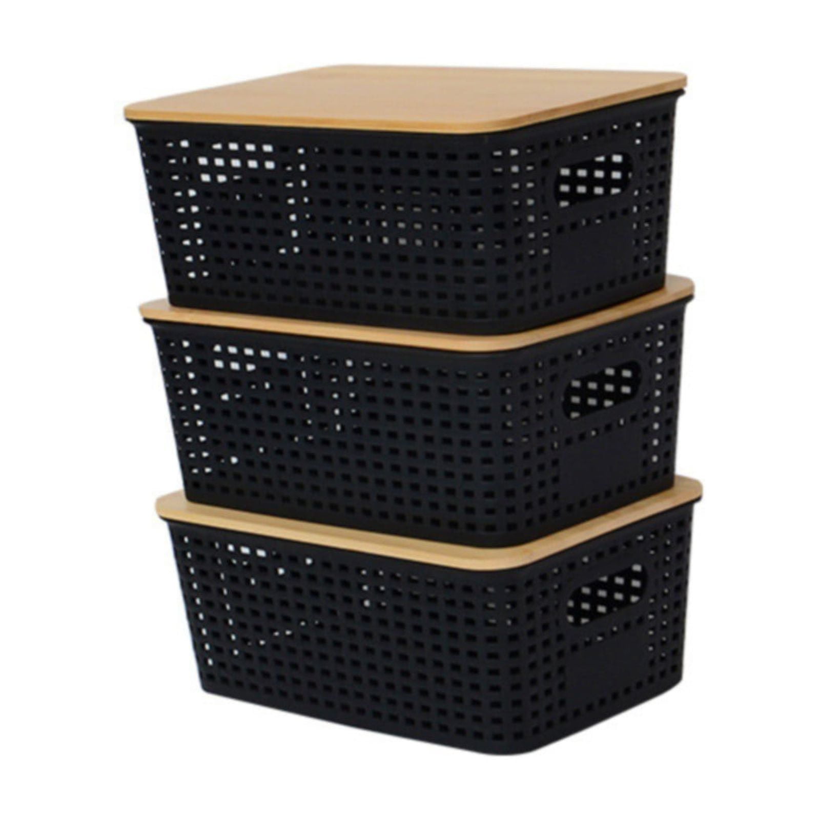 Mfigree 3PC Plastic Storage Bins with Lids Stackable Box Basket Pantry ...