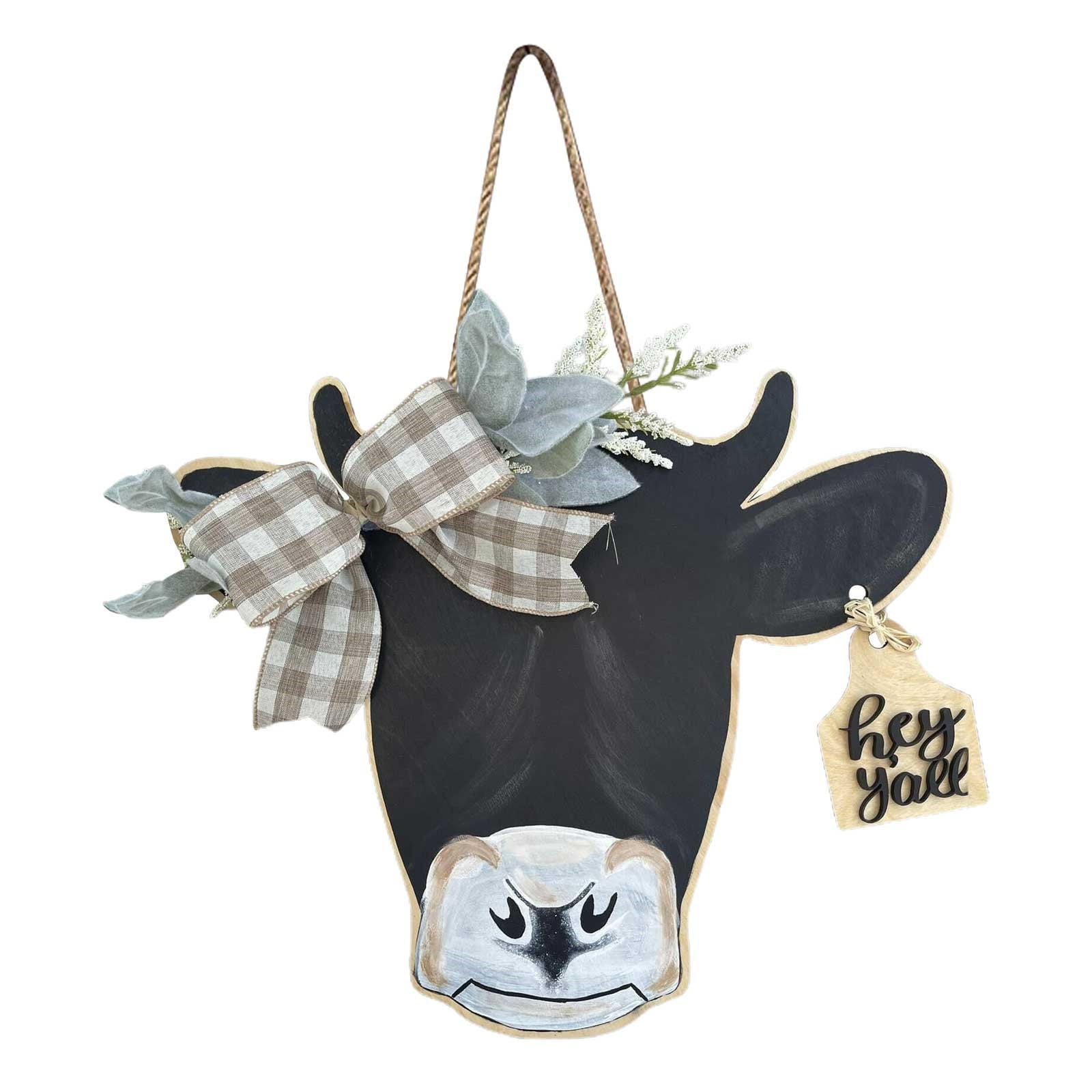 Mfigree Farmhouse Cow Decor Cow Head Wreath Sign Gifts Wooden Welcome ...
