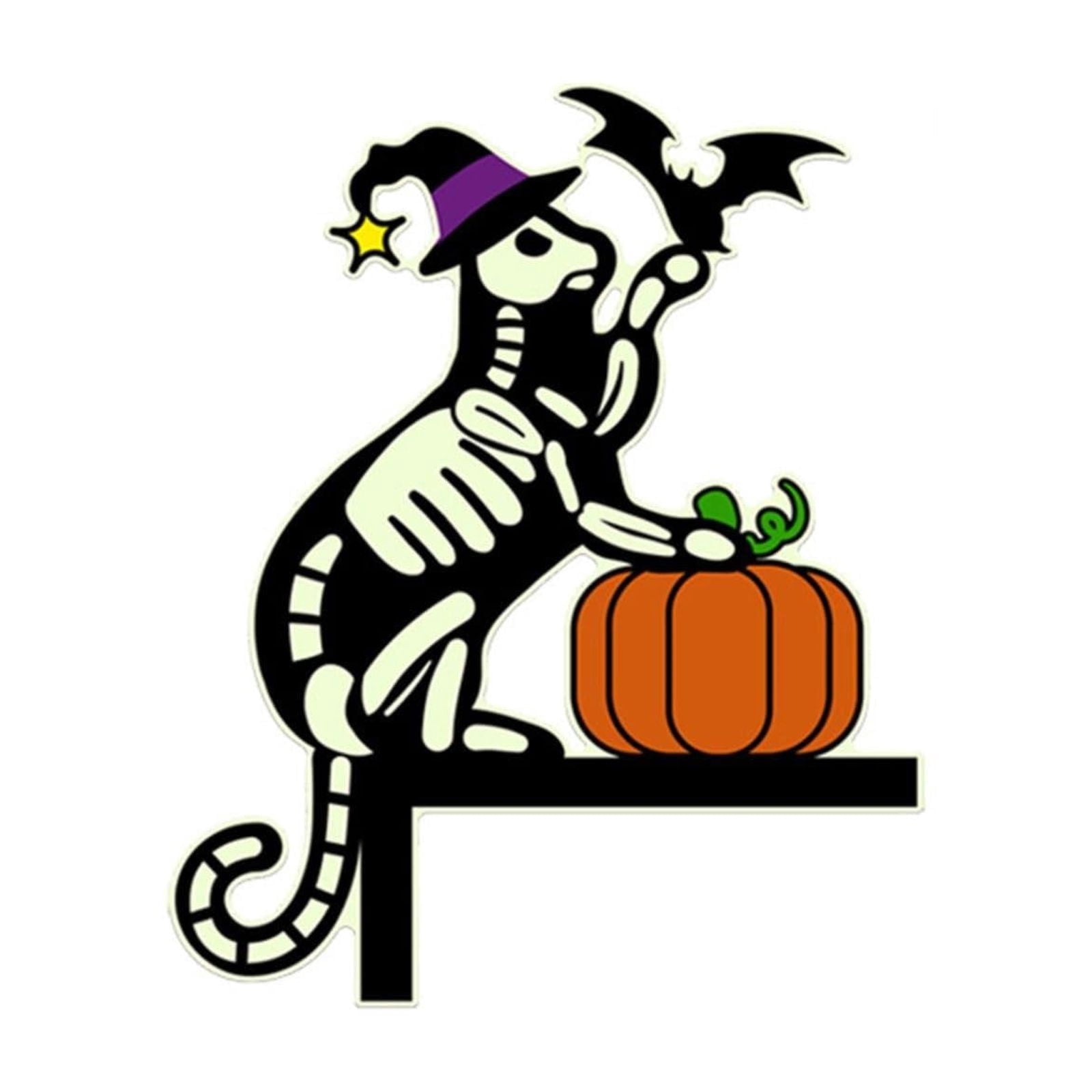 Mfigree Glow In The Dark Halloween Door Topper Black Skeleton Cat ...
