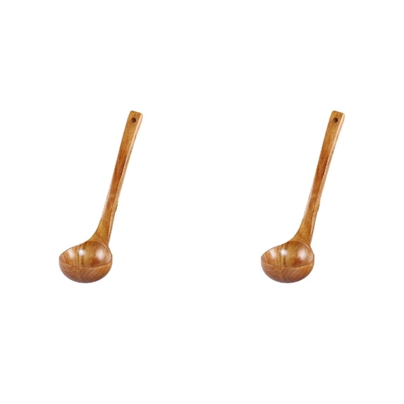 Mfigree Large Wooden Soup Spoon Long Handle Natural Tableware Kitchen ...