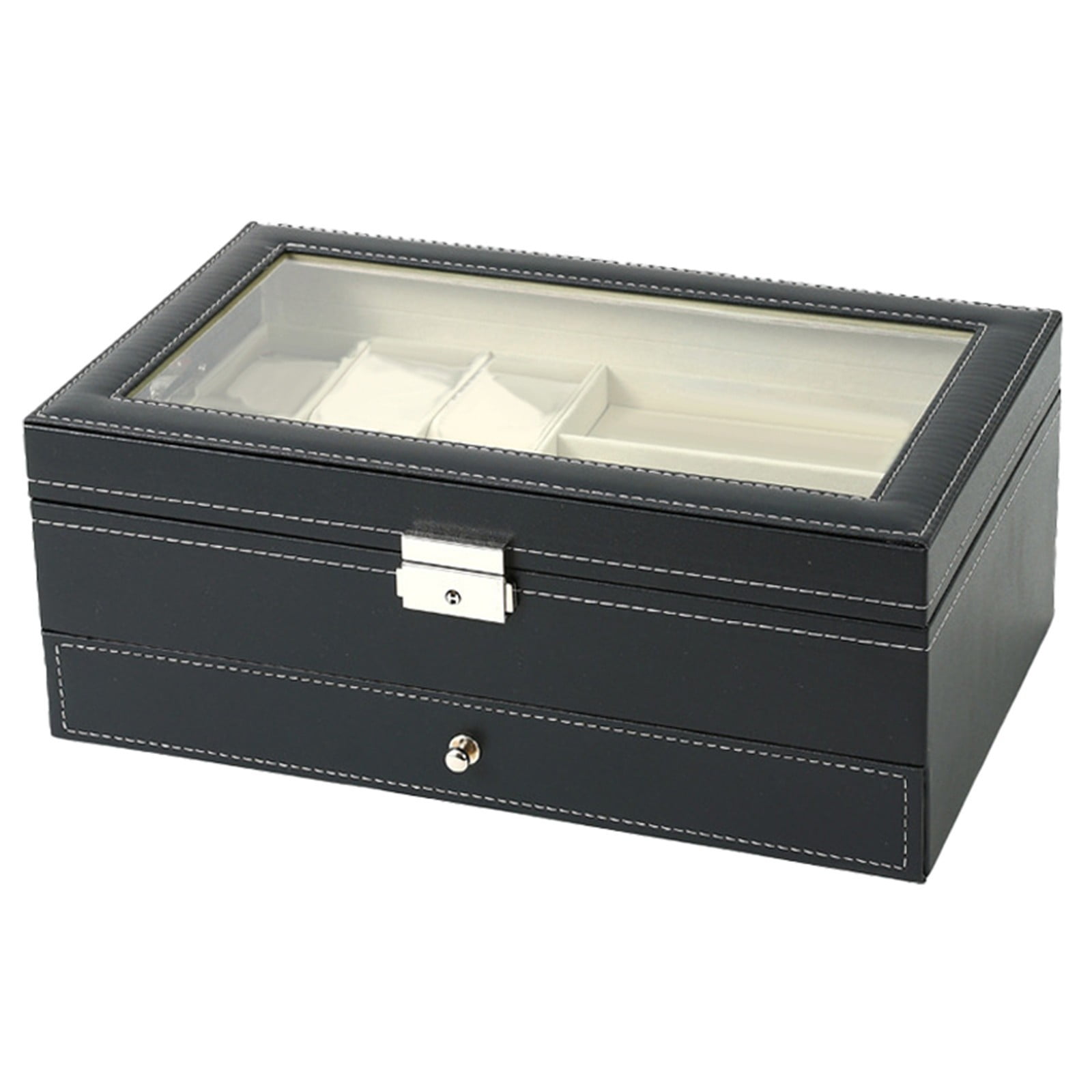 Mfigree Watch Box 2-Tier Watch Case Jewelry Organizer Box with Thick ...