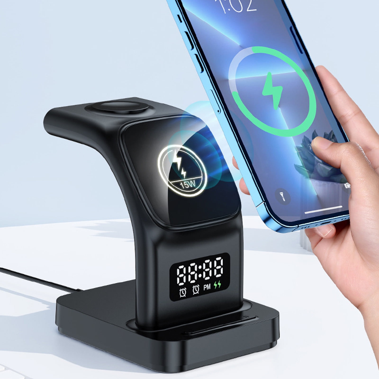 Mgaxud Multifunctional Wireless Charger Stand with LED Alarm Clock - 3 ...