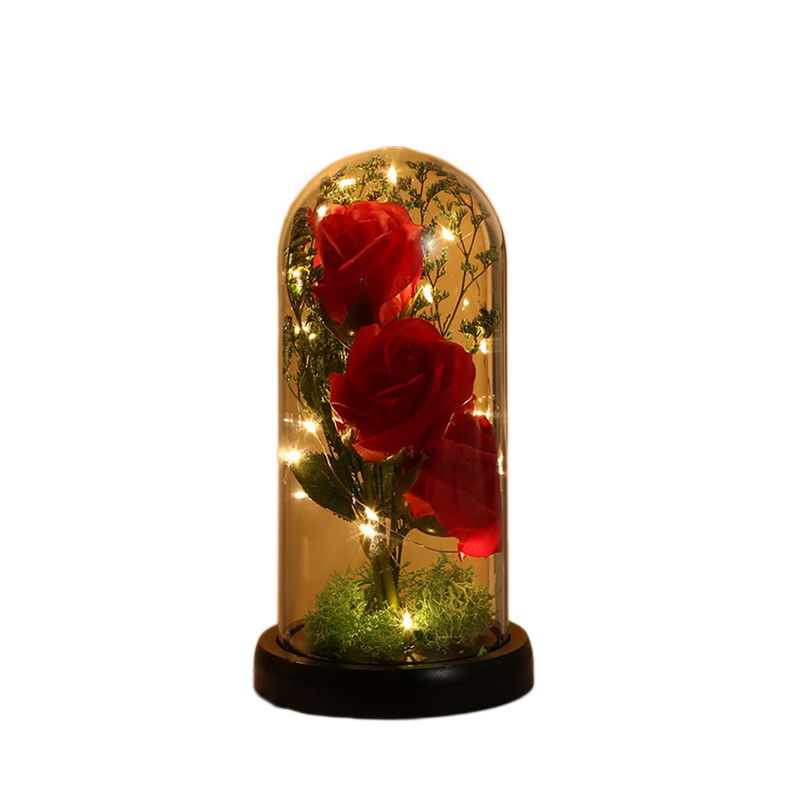 Mgaxud Plastic Rose with LED Light - Wooden Base Artificial Flower for ...
