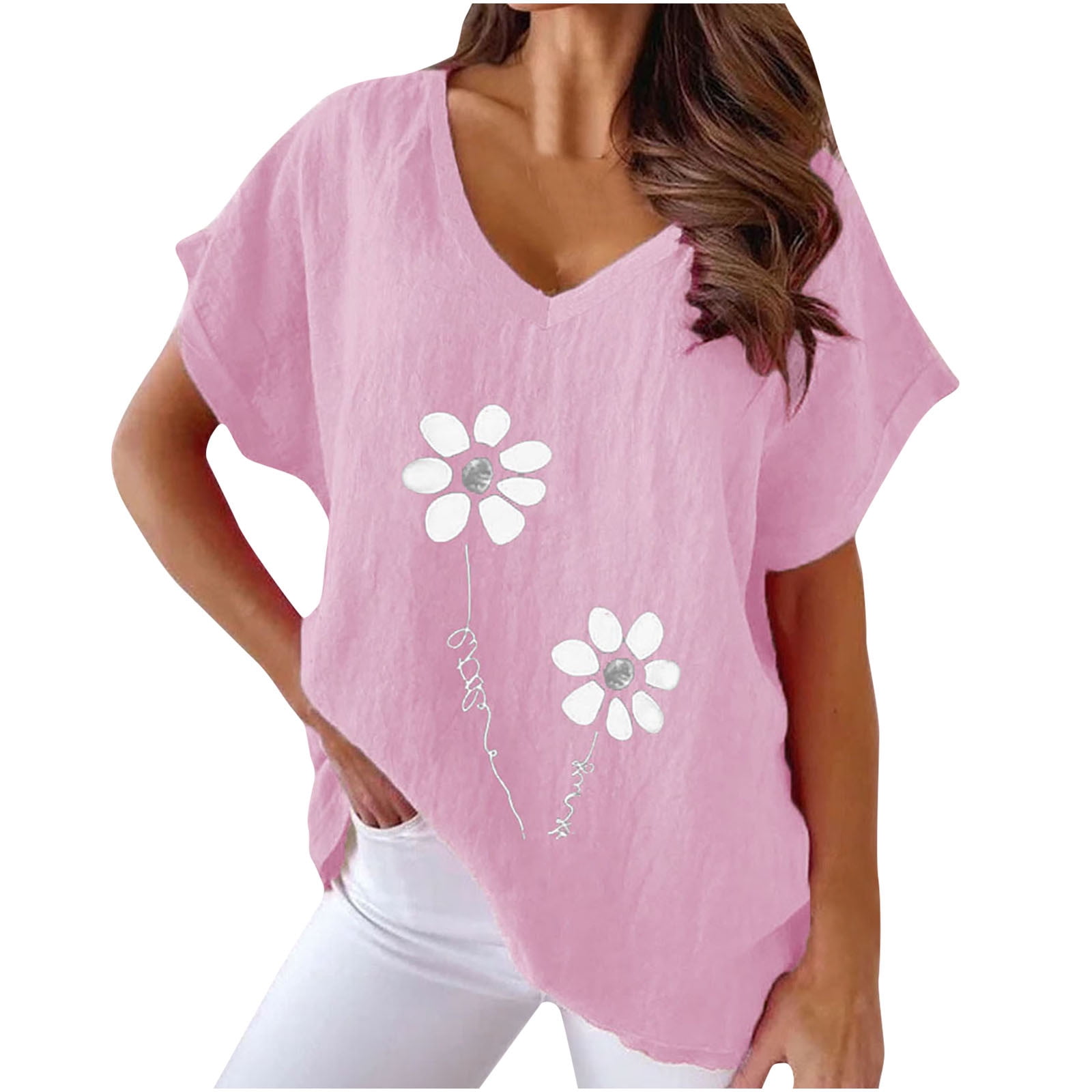 Mgdomb Linen Shirt For Women 2024 Summer Trendy Flowers Printing