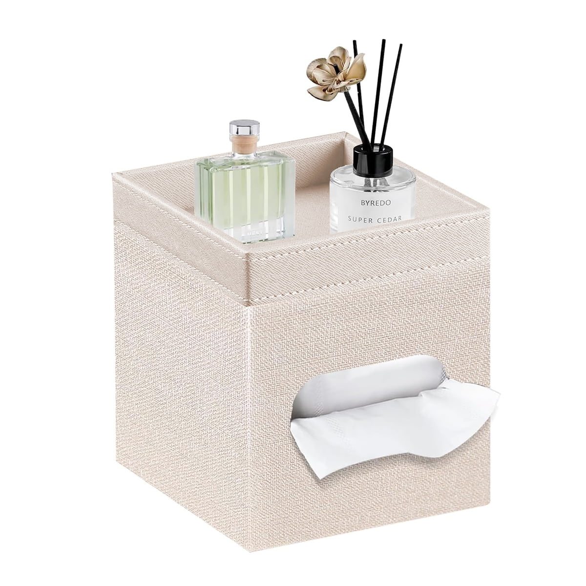 Mgkitch PU Leather Square Tissue Box Cover with Tray, Stylish Tissue Cube Box Holder, Decorative ...
