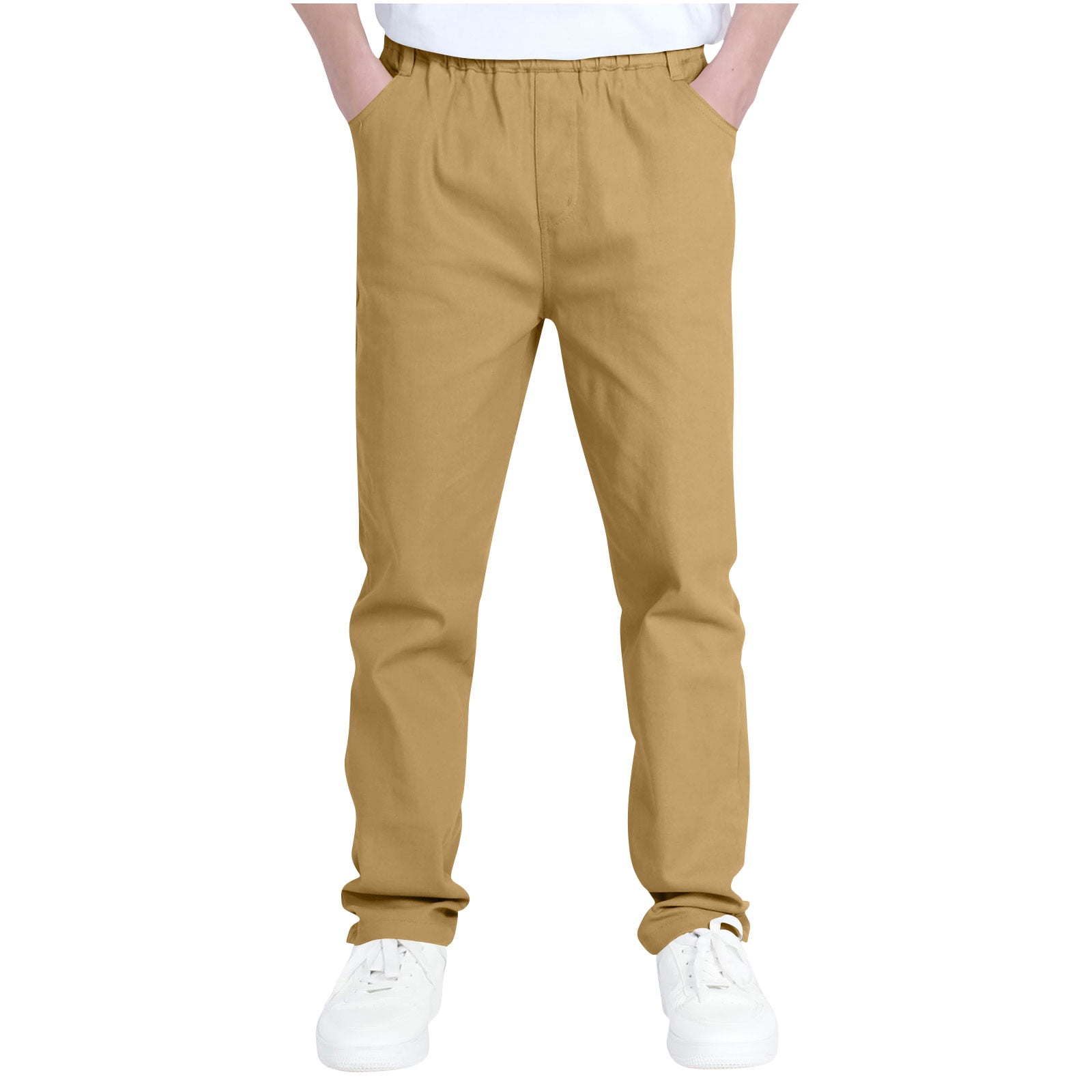 Mgmyaa Boys Khakis Pants Elastic Waist Straight-Leg Twill Sports Long ...