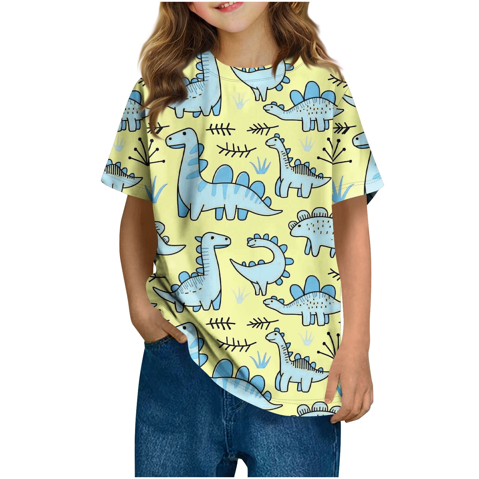 Mgmyaa Boys and Girls Short Sleeve Tees Kids Cute Dinosaur Print Cotton ...