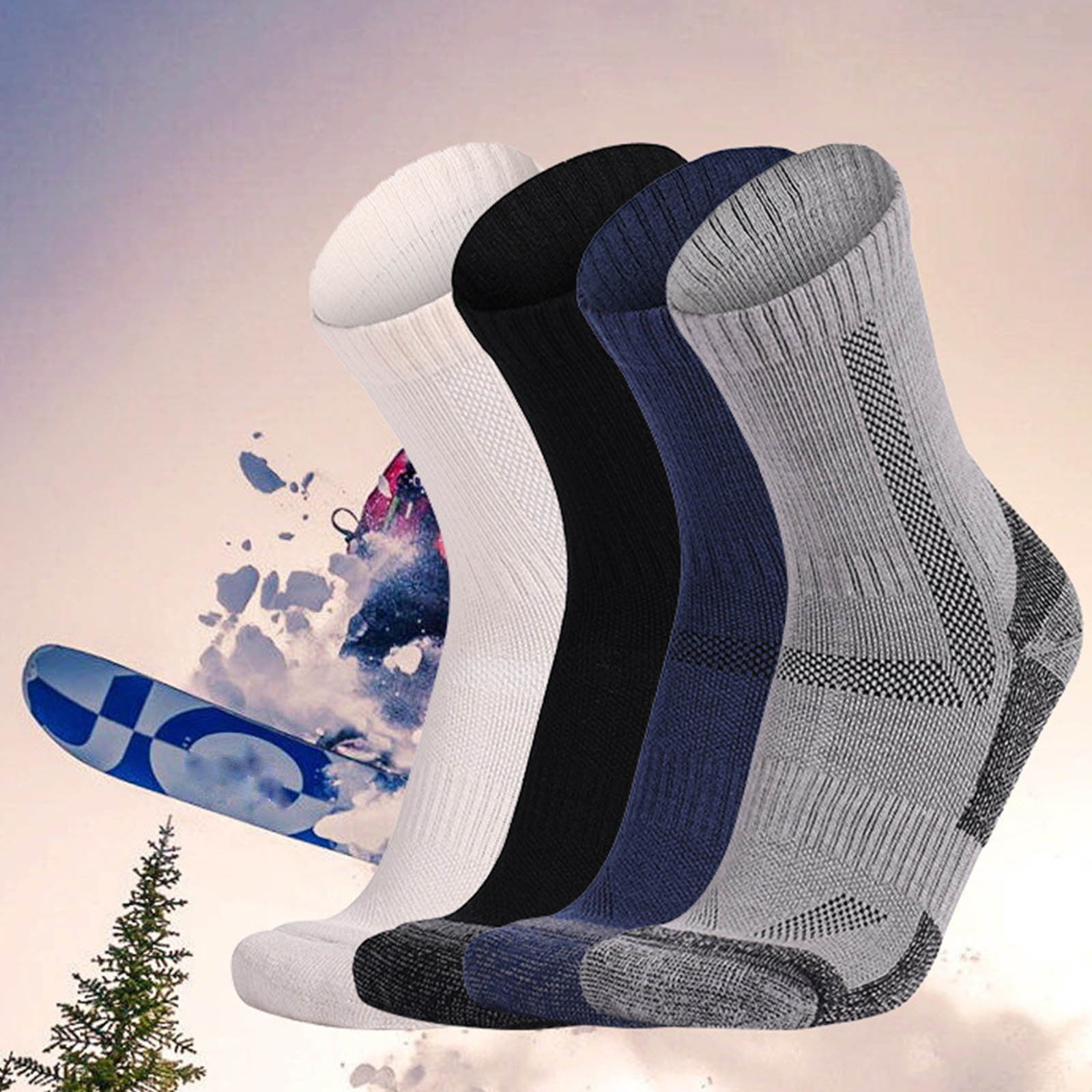 Mgmyaa Crew Athletic Socks Warm Thick Polyester Spandex in Solid with ...
