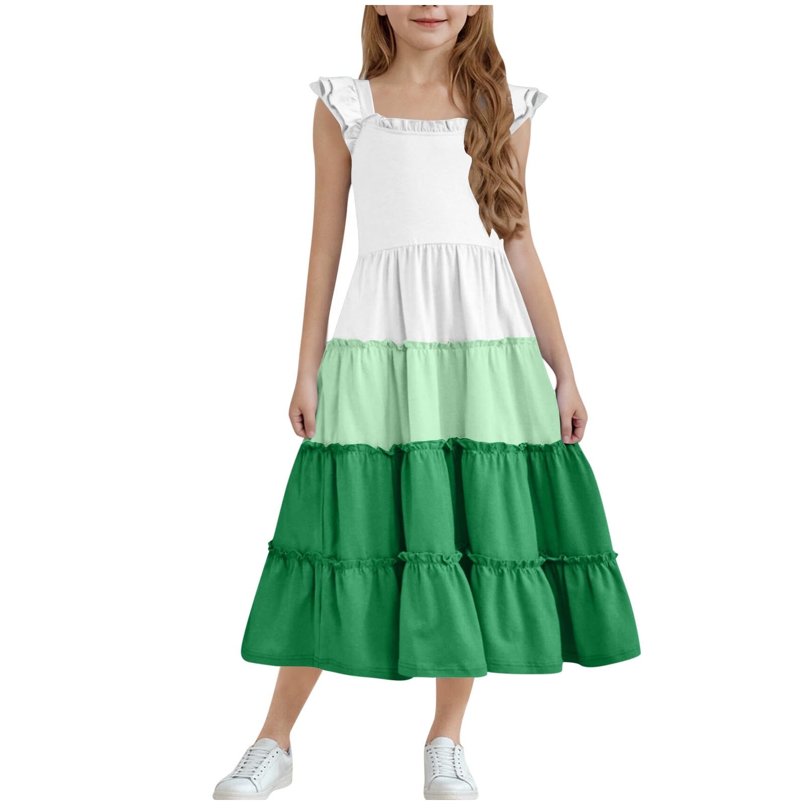 Mgmyaa Girl's Summer Dresses Ruffle Sleeve Tiered Swing Midi Casual A ...