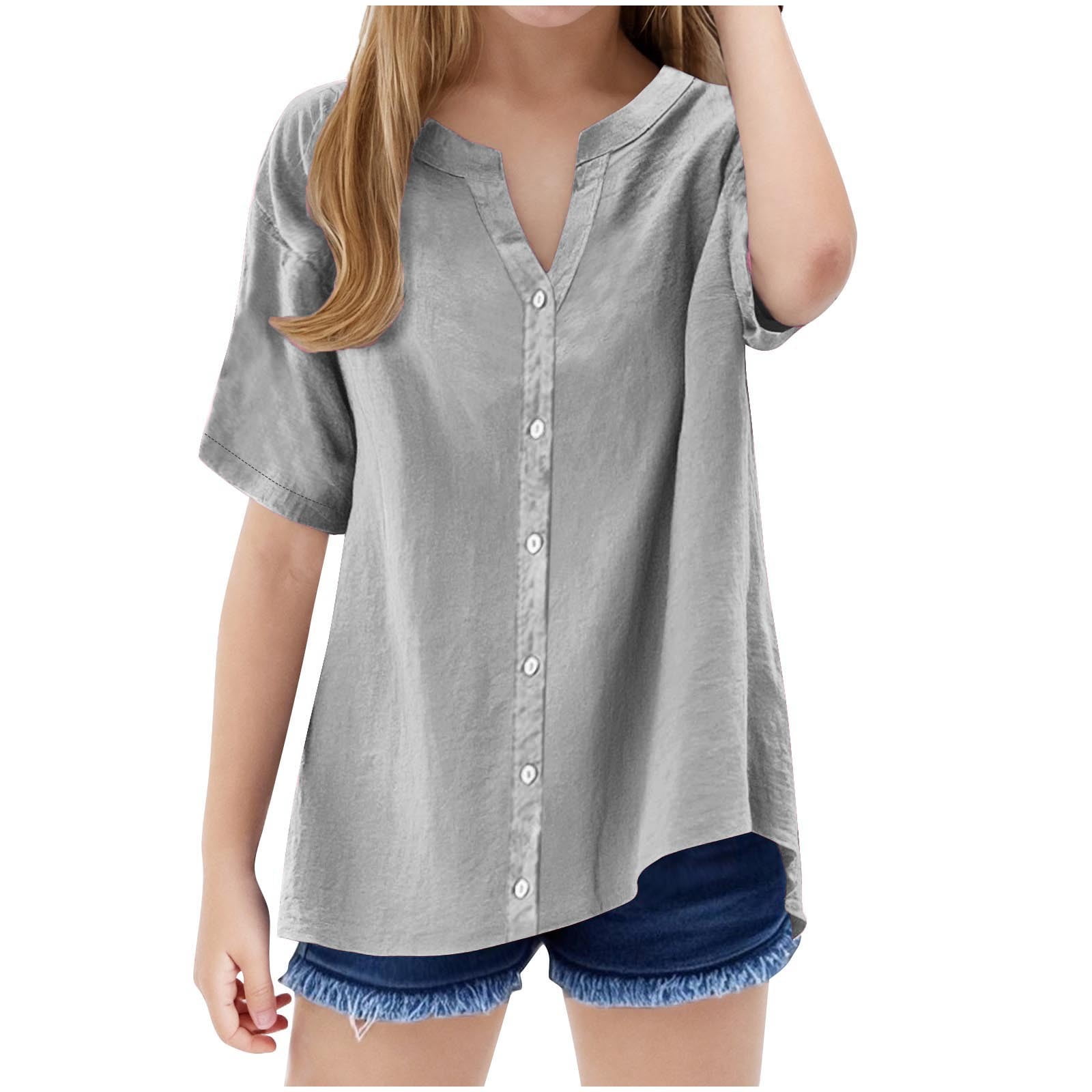 Mgmyaa Girls Button Down Shirts Short Sleeve T Shirts Casual V Neck ...