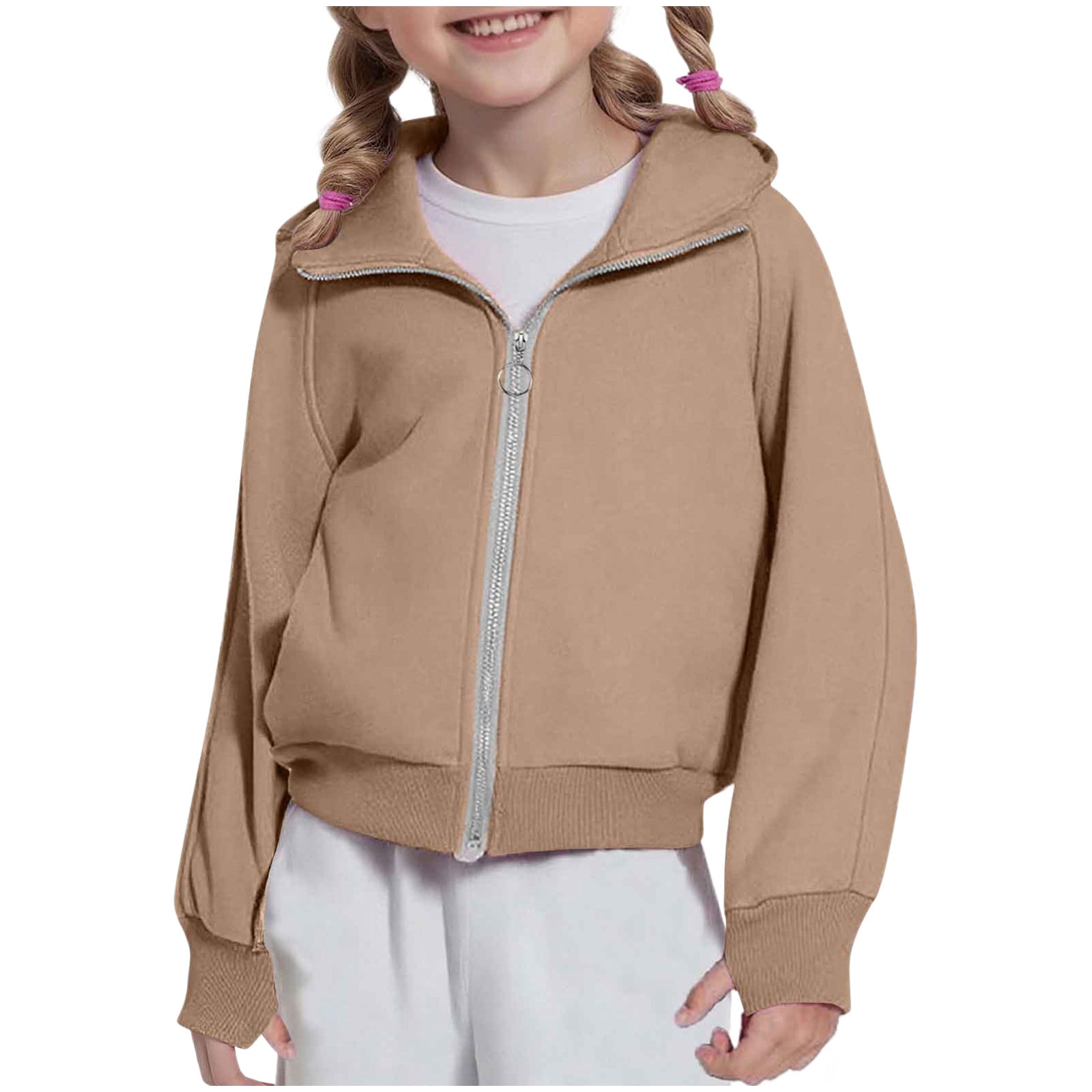 Mgmyaa Girls Zip Up Cropped Hoodie Jacket Mitten-Cuff Long Sleeve ...