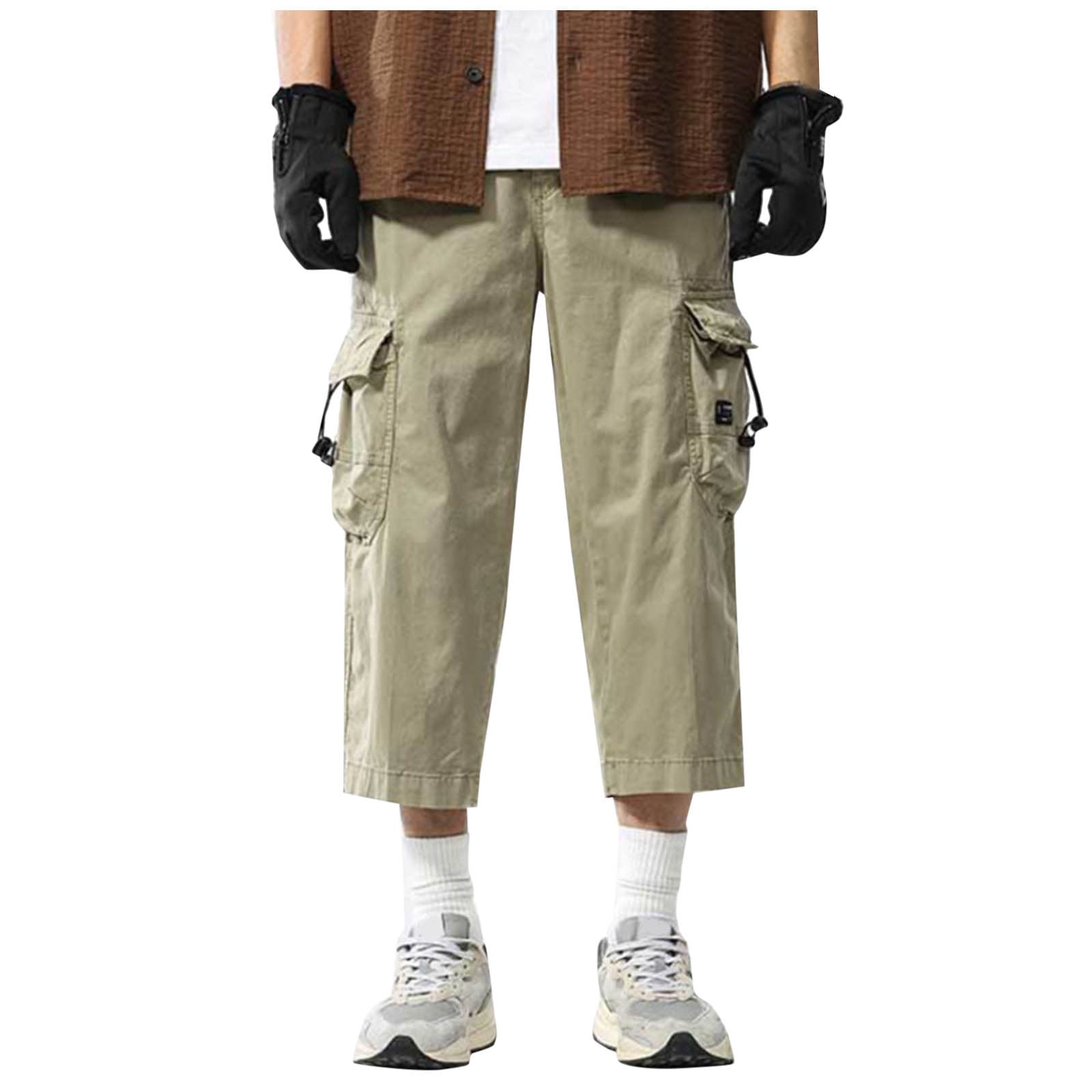 Mgmyaa Men's Capris Casual Below Knee Multi Pocket 3/4 Cargo Shorts ...