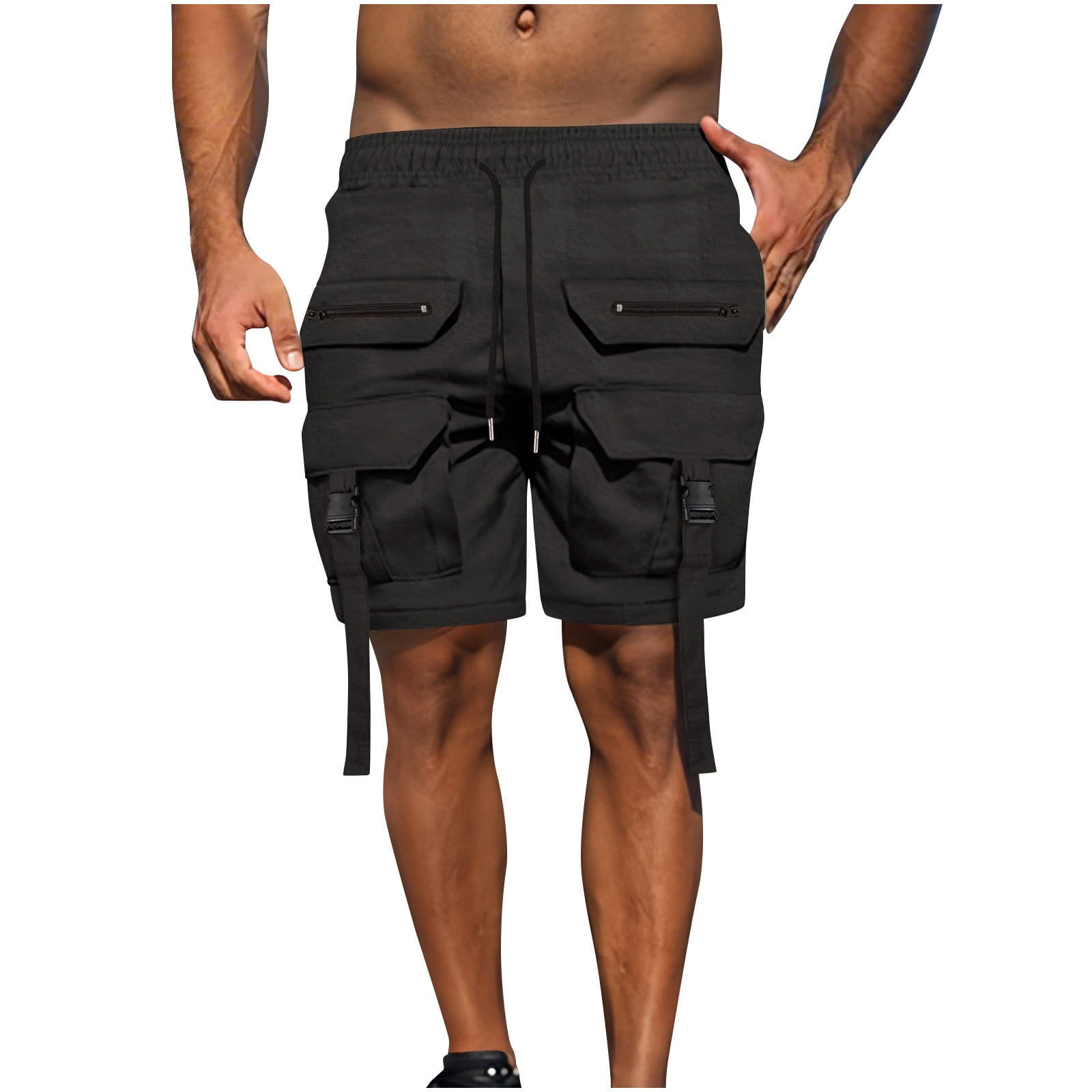 Mgmyaa Men's Casual Cargo Shorts Classic Drawstring Elastic Waist Summer Work Shorts with Zipper ...