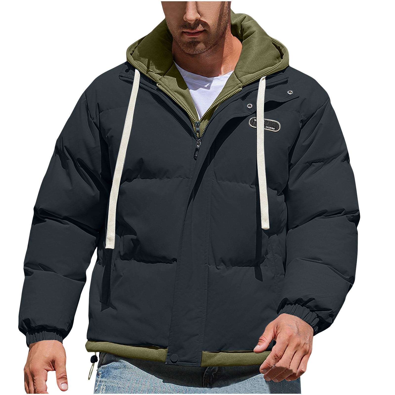 Mgmyaa Men's Insulated Windbreaker Hooded Jacket Two-Layer Thick ...