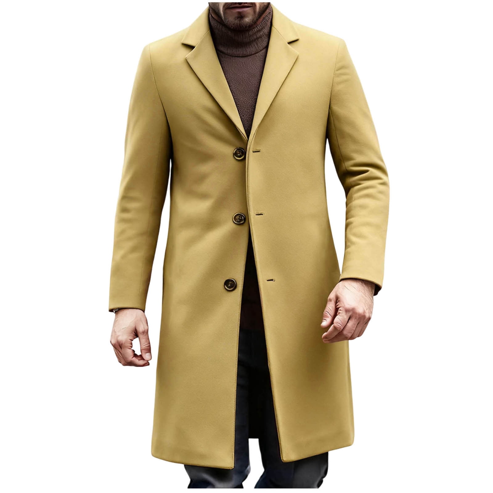Mgmyaa Men's Long Coat Casual Lapel Collar Single-Breasted Trench with ...