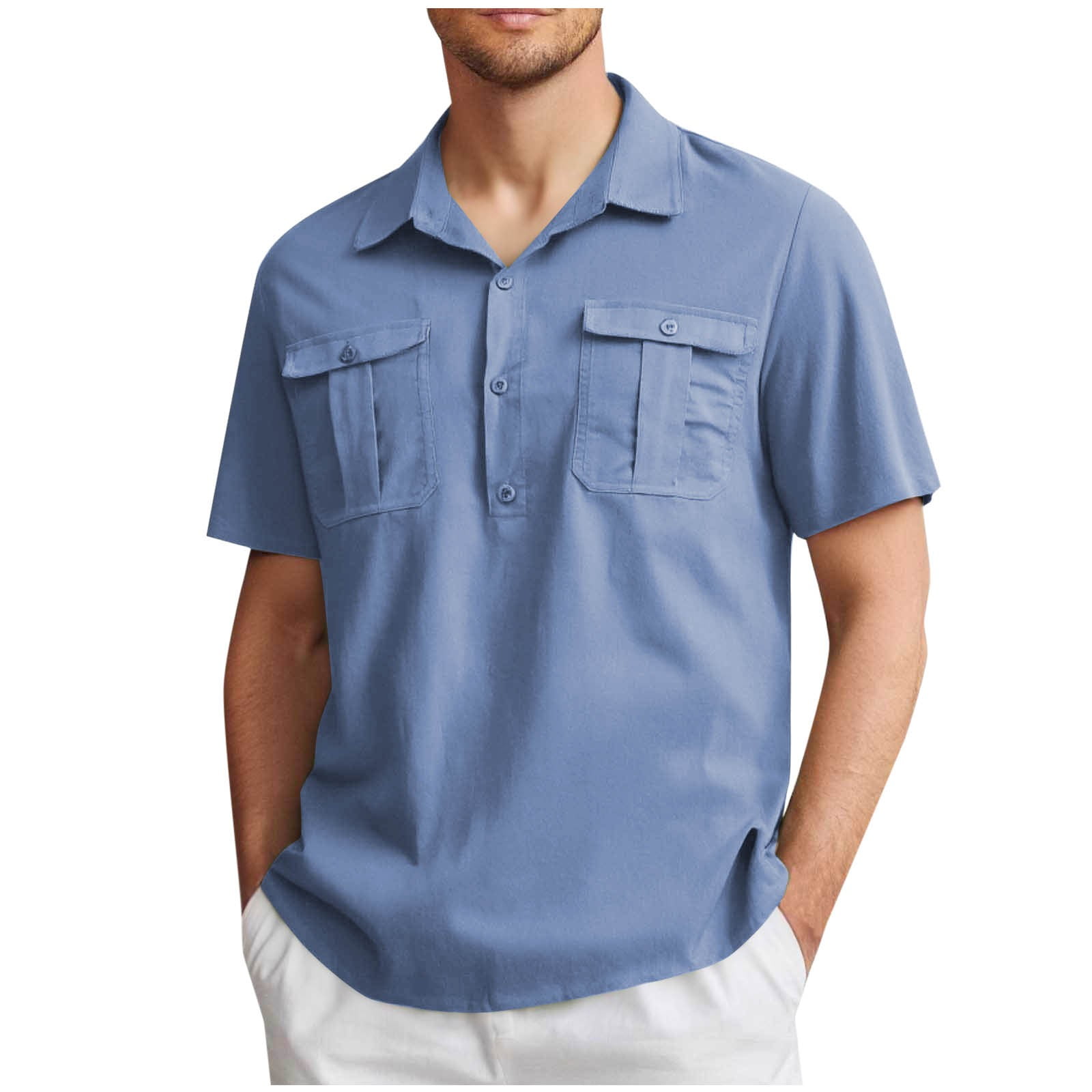 Mgmyaa Men's Golf Shirt Work Uniform Short Sleeve Cargo Shirts Button ...