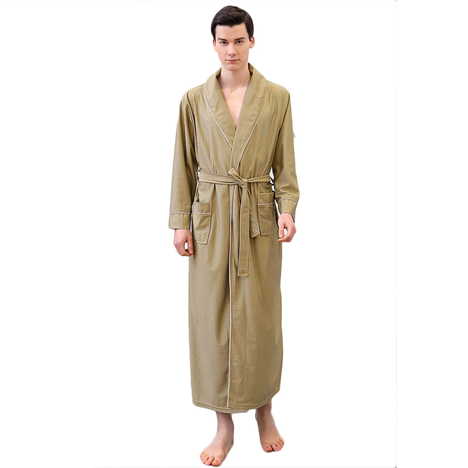 Mgmyaa Men's Sleepwear Robes Satin Waffle Quick Dry Long Sleeve ...