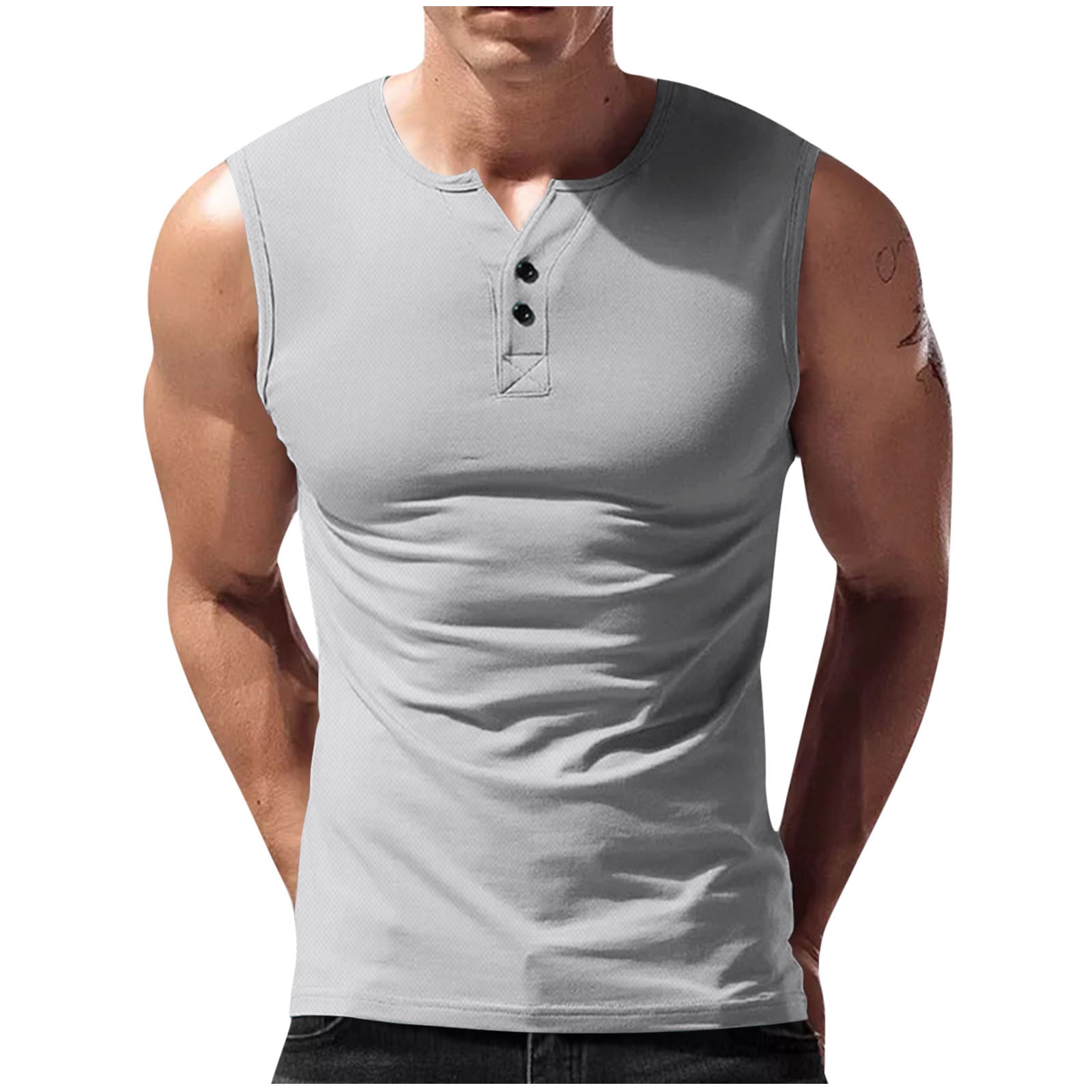 Mgmyaa Men's Tank Top Quick Dry Henley Neck Summer Workout Muscle ...