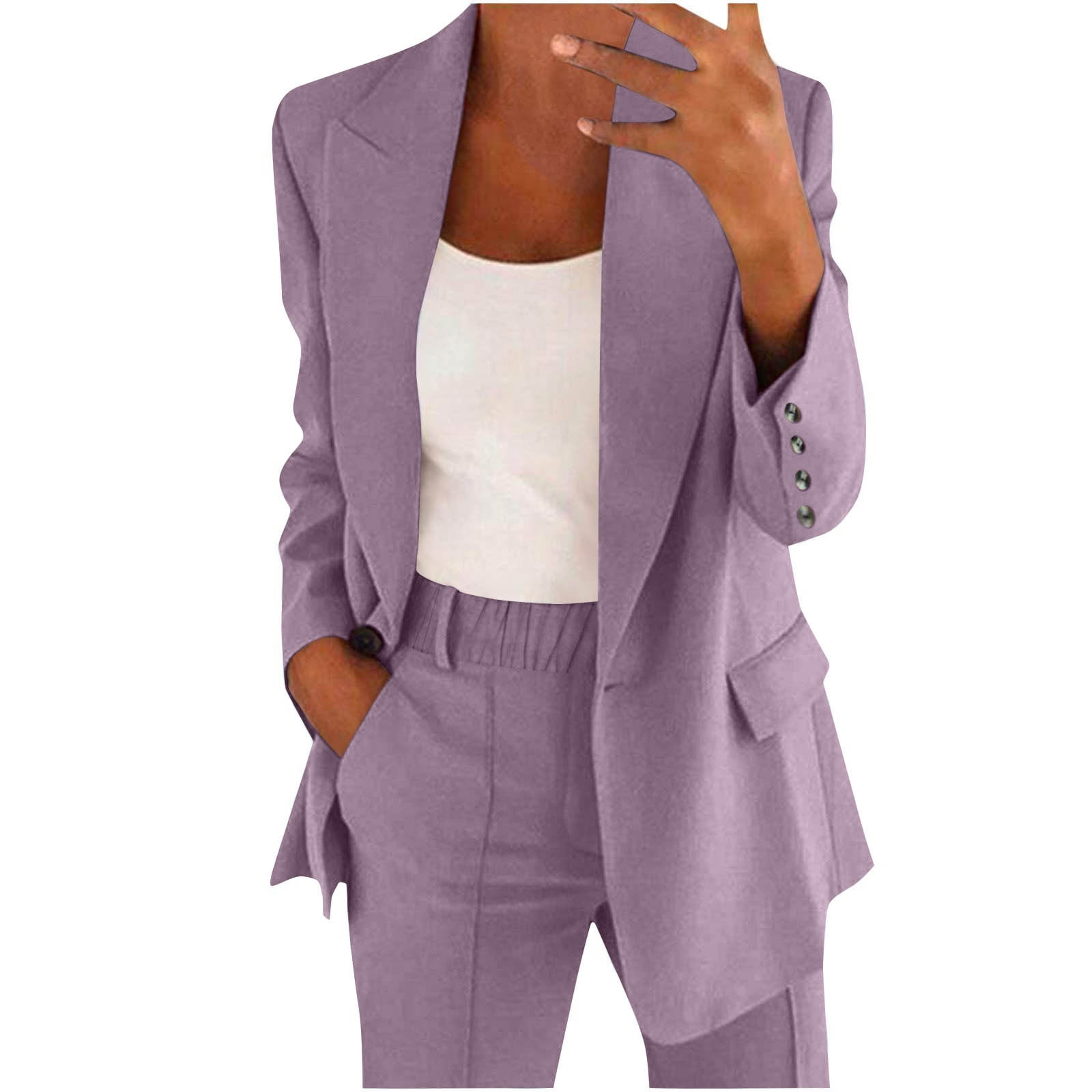 Mgmyaa Pant Suits for Women Dressy 2 Piece Blazer and Elastic Waist ...