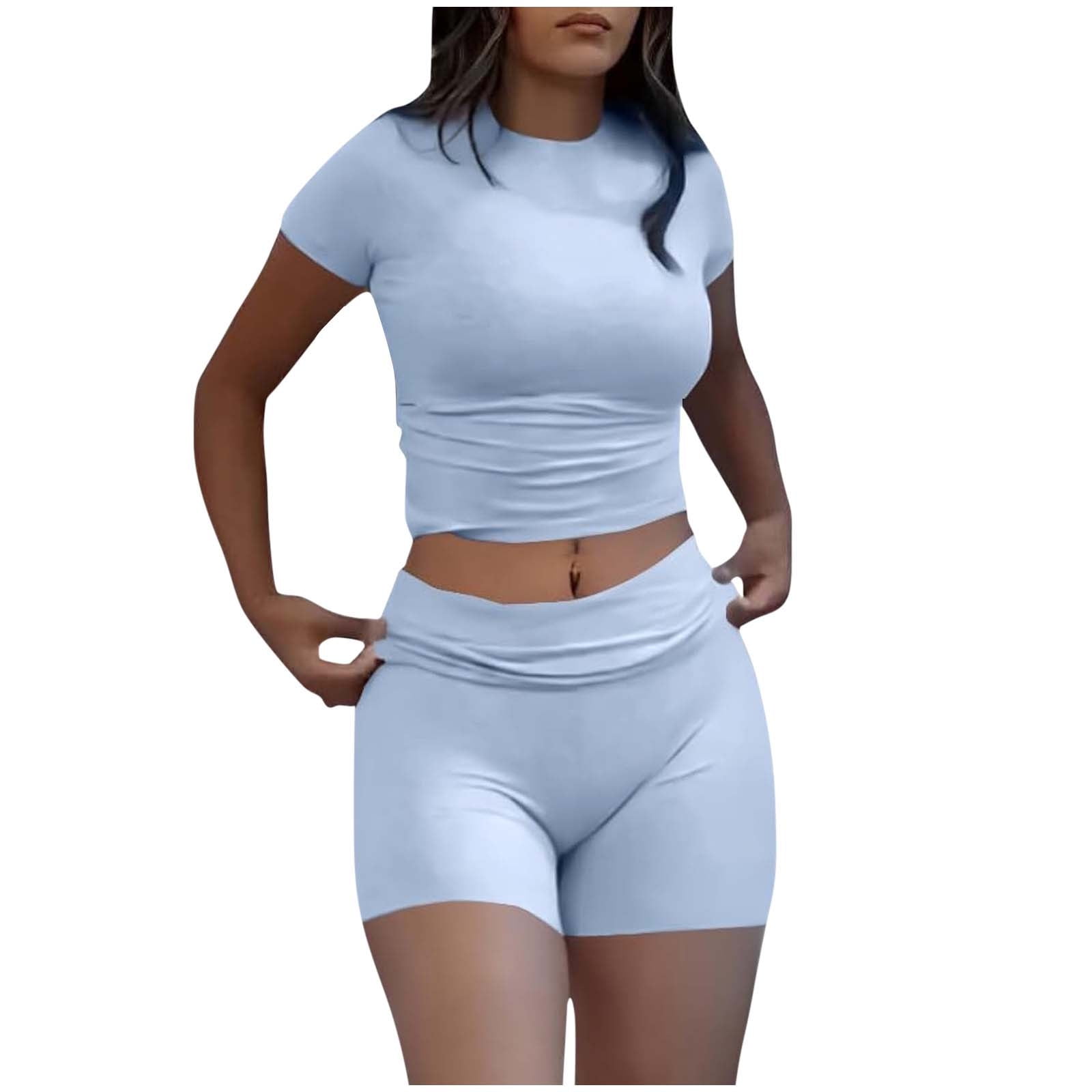 Mgmyaa Women's Casual Workout Two Piece Outfits Slim Short Sleeve Low ...