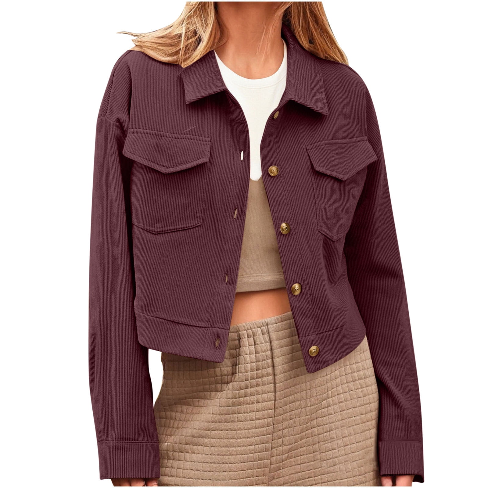 Mgmyaa Women's Corduroy Jackets Long Sleeve Collared Utility Jacket ...
