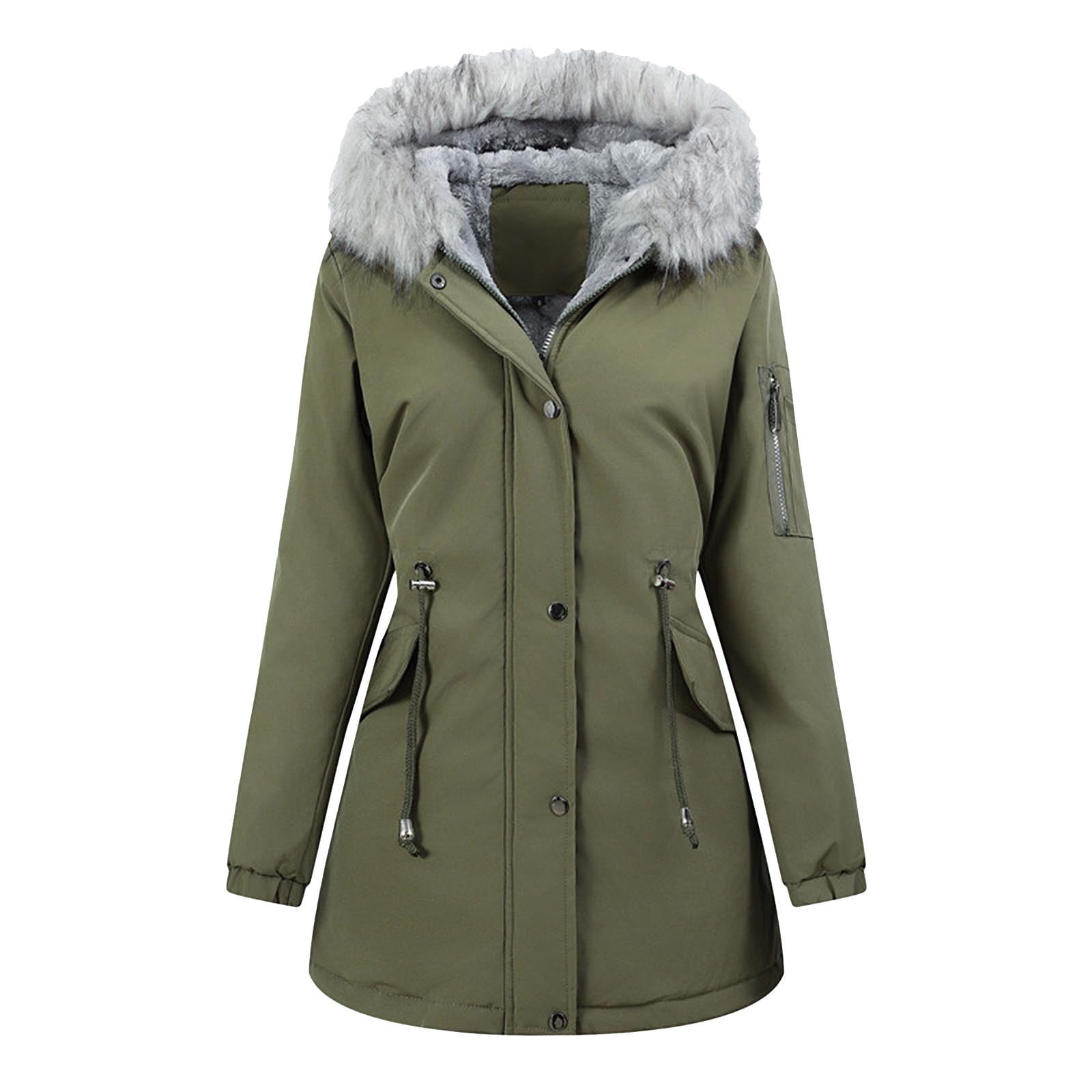 Mgmyaa Women's Parka Jacket Winter Long Sleeve Waist Bandage and Zipper ...