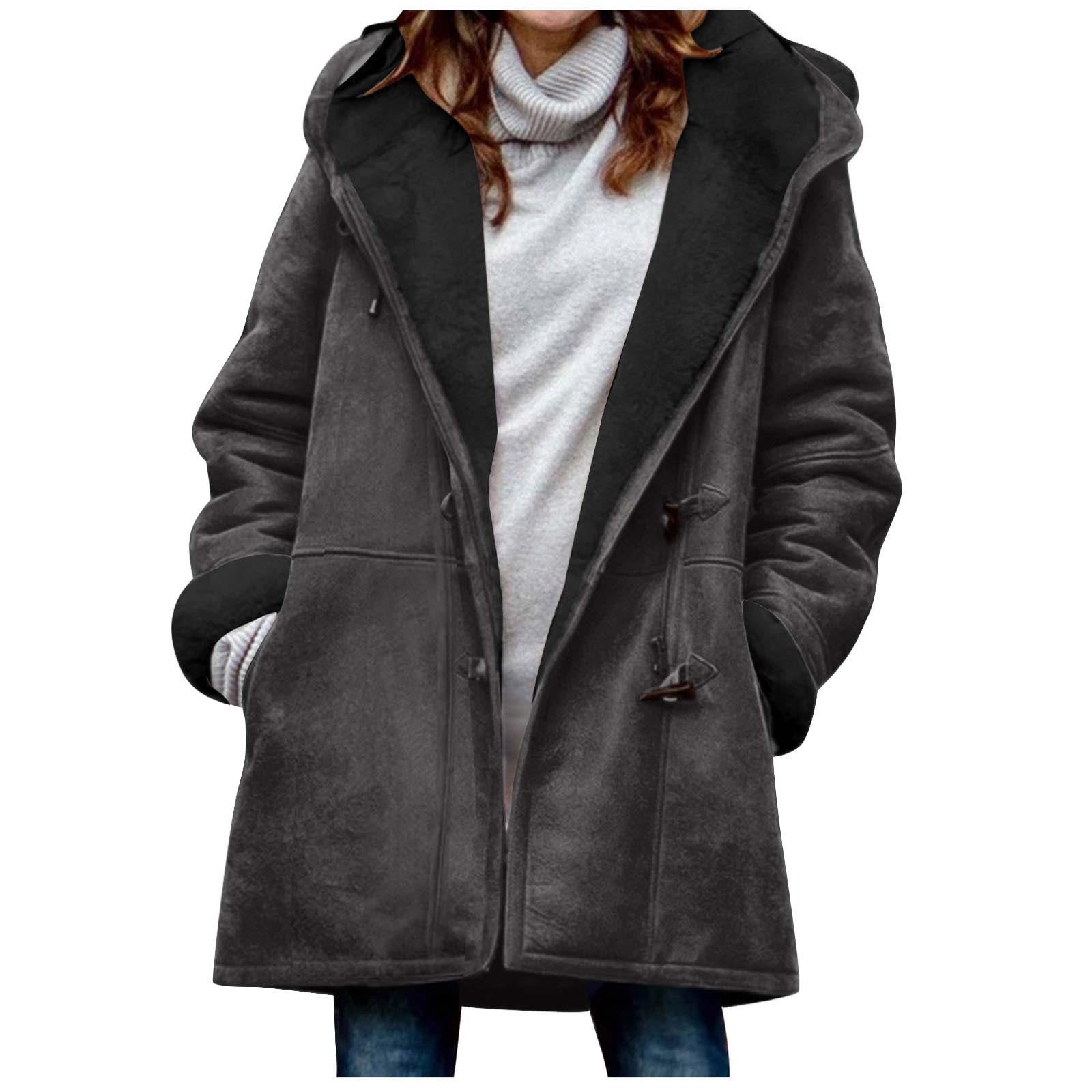 Mgmyaa Women's Plus Size Hooded Overcoat Winter Toggle Button Long ...