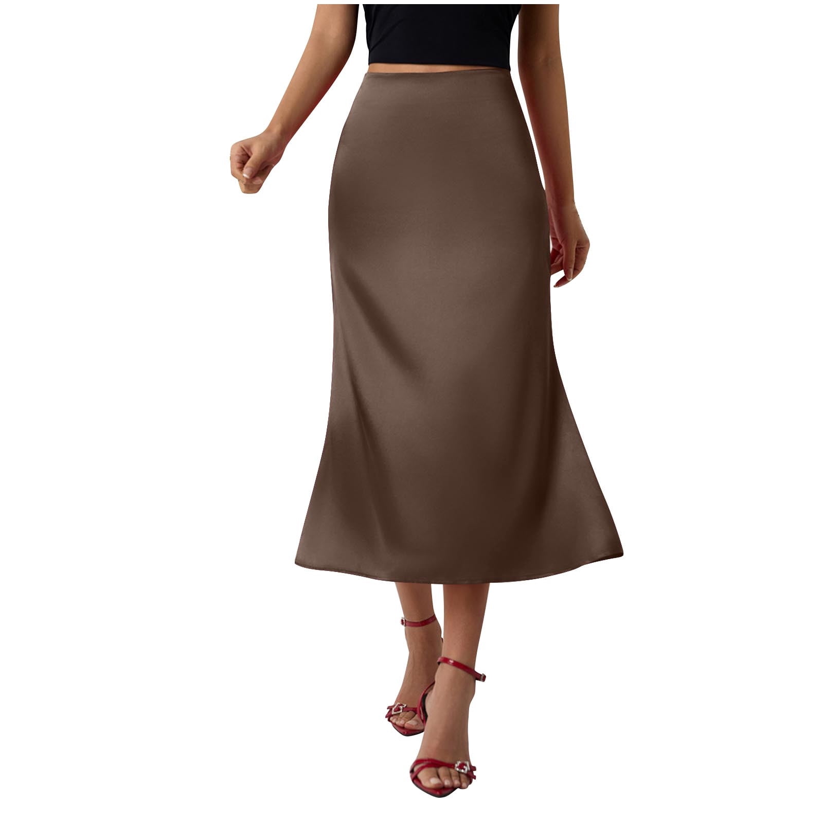 Mgmyaa Women's Satin Fish Tail Skirt Elastic Waist Comfort Long Skirt ...