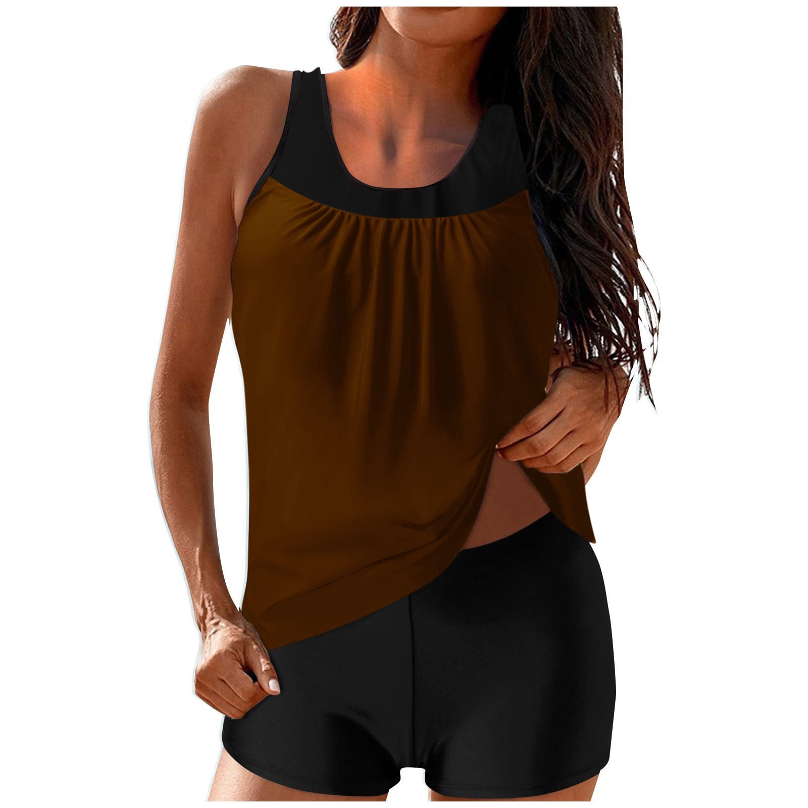 Mgmyaa Women's Tankini Bathing Suits Strappy Back Two Piece Swim Tank ...