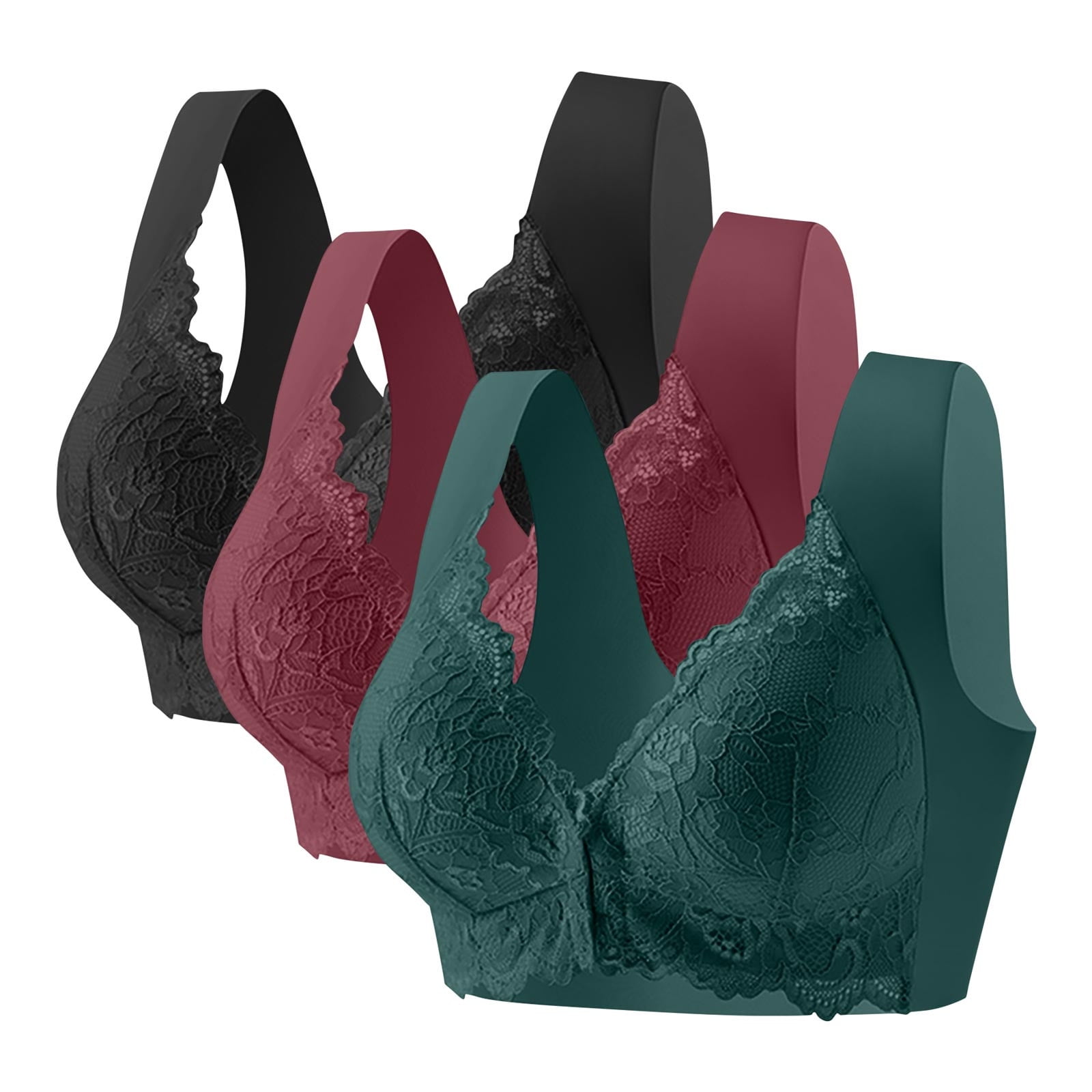 Mgmyaa Women's Wireless Front Closure Lace Bra Seamless Comfort Support ...