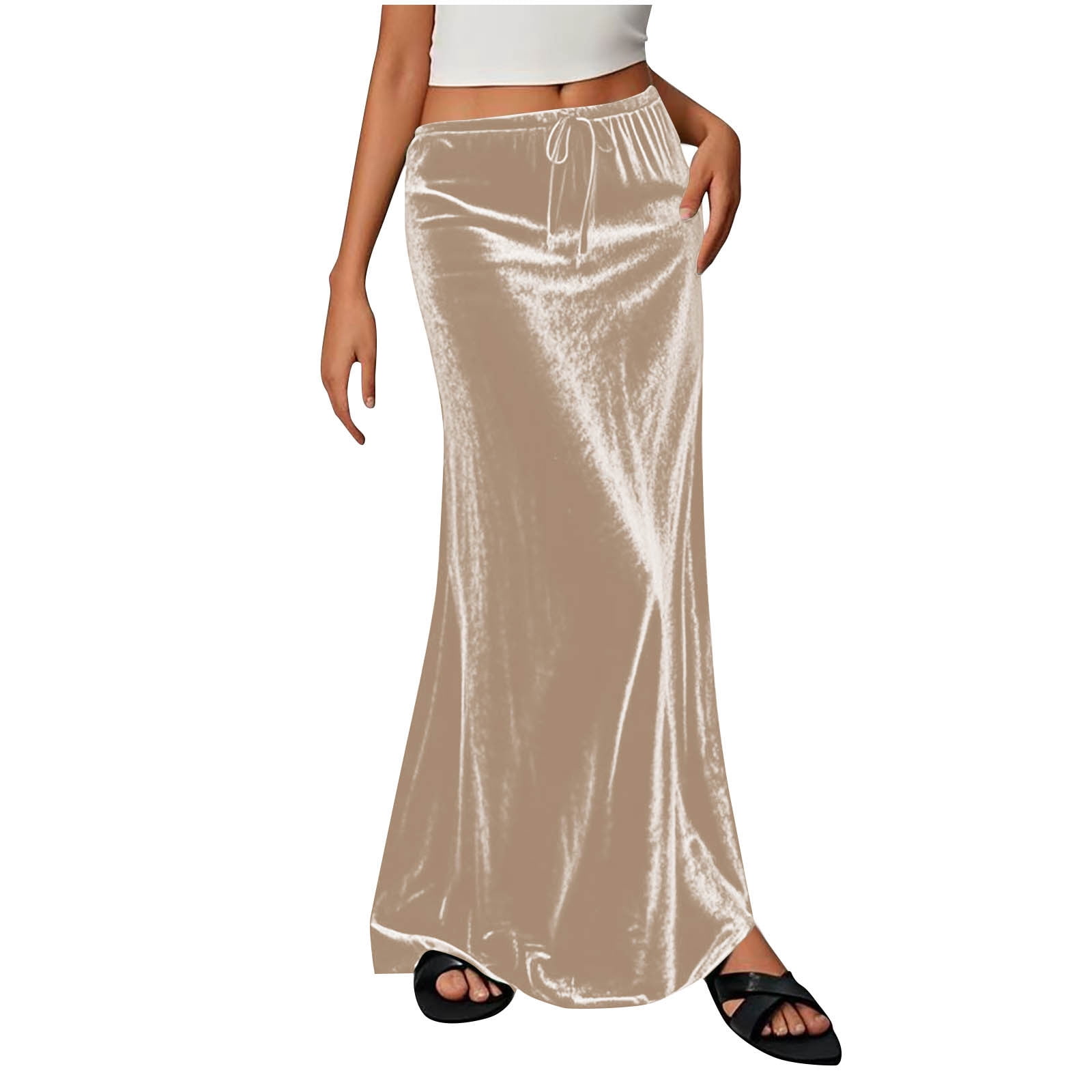 Mgmyaa Womens Straight Skirts Elastic Waist Drawstring Long Skirt Maxi ...