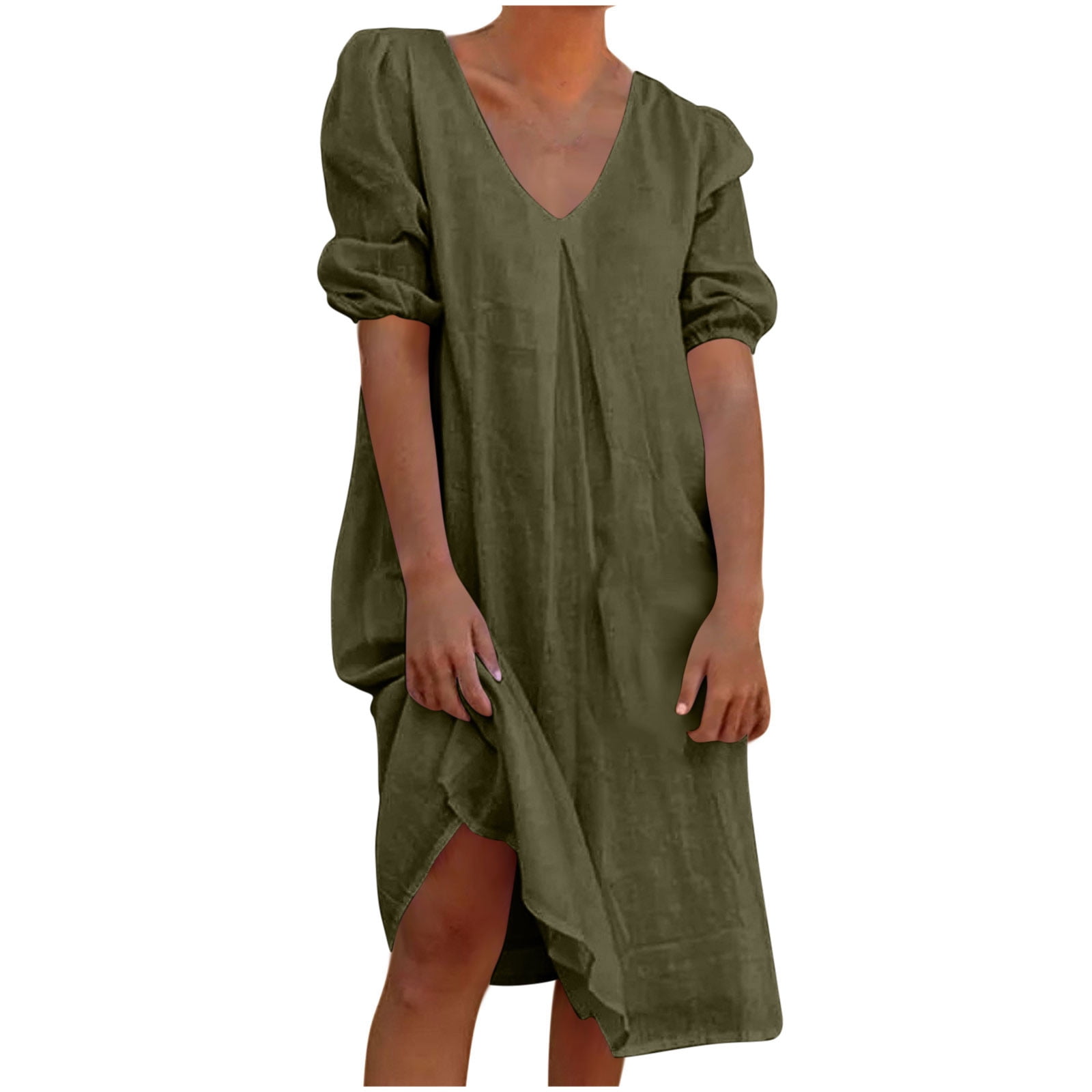 Mgmyaa Womens Summer Midi Dress Casual V-Neck Short Sleeve Shift Dress ...