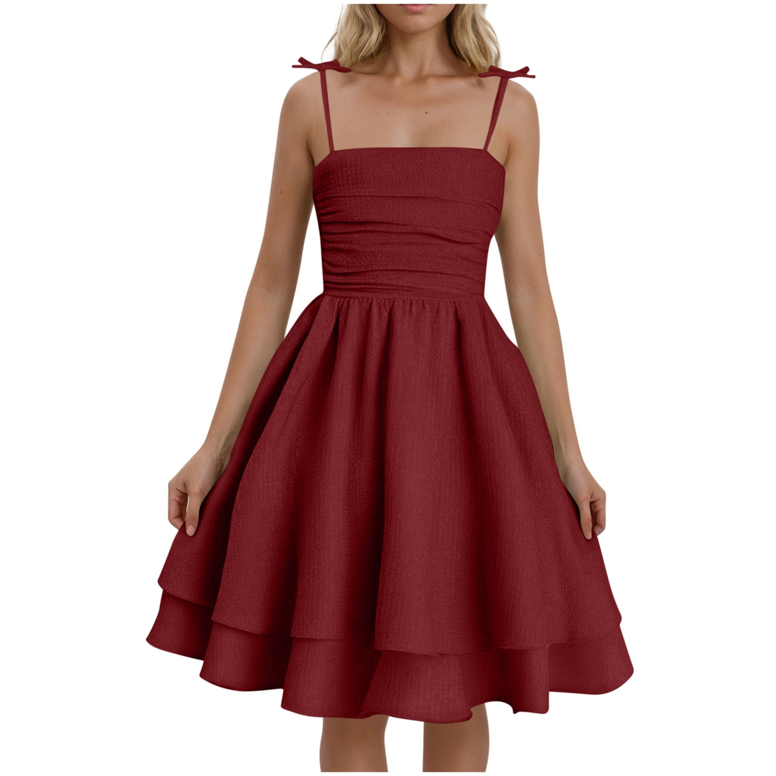 Mgmyaa Womens Summer Peplum Slip Dress Casual Cute Pleated Hem Double ...