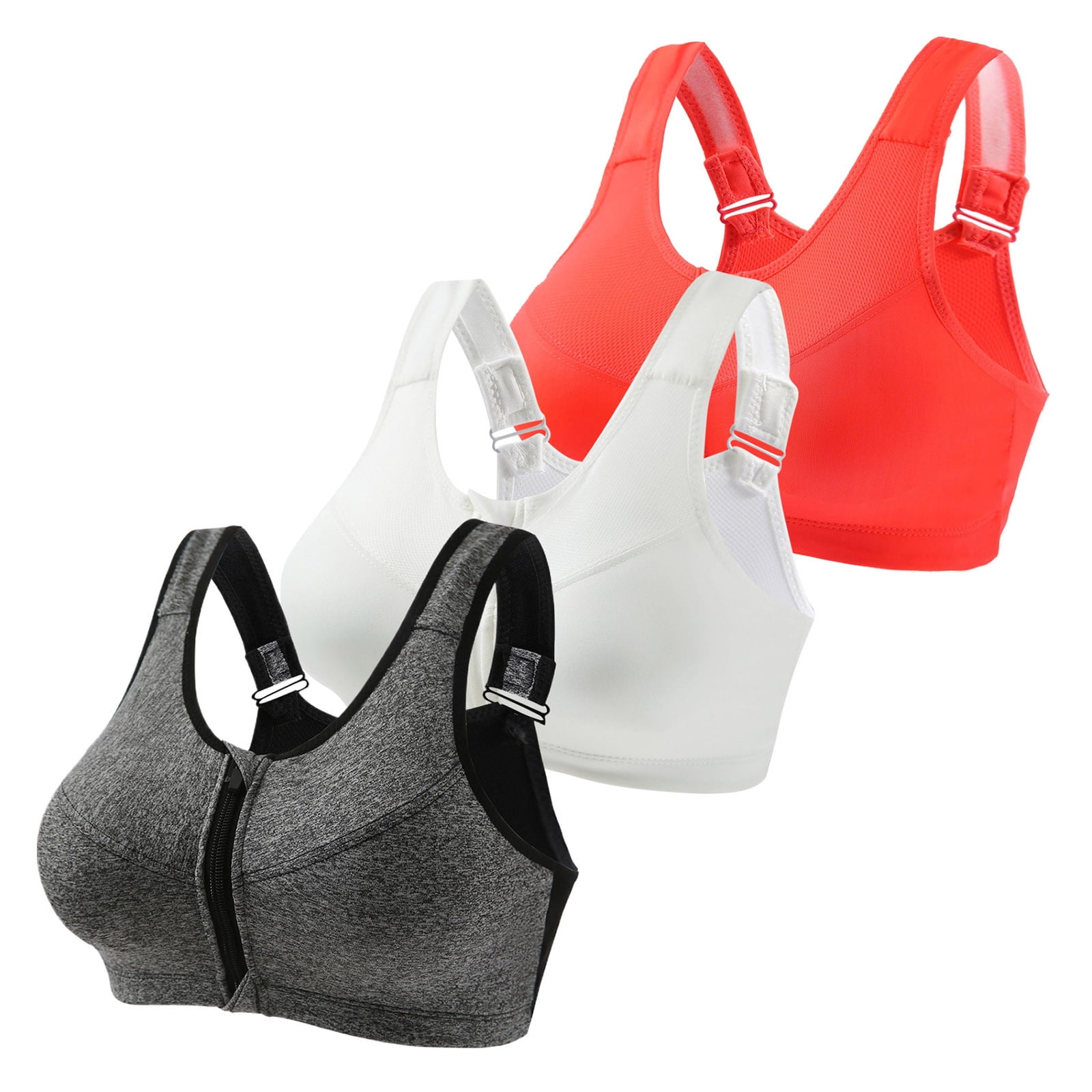 Mhoxuto 3-Pack Women Zip Front Bra Full Coverage Lift Padded ...