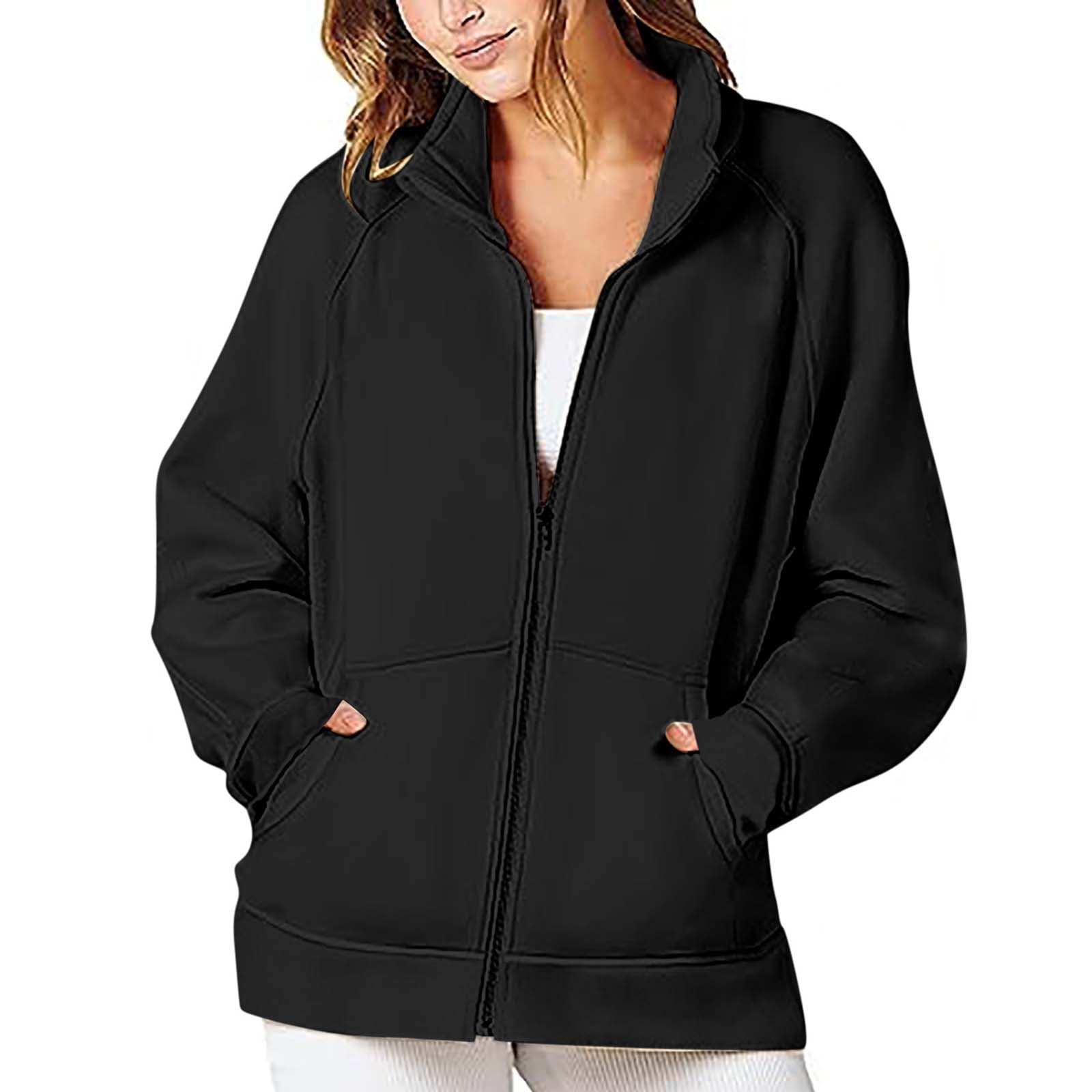 Mhoxuto Women's Full Zip Up Jackets Loose Fit Long Sleeve No Hood ...