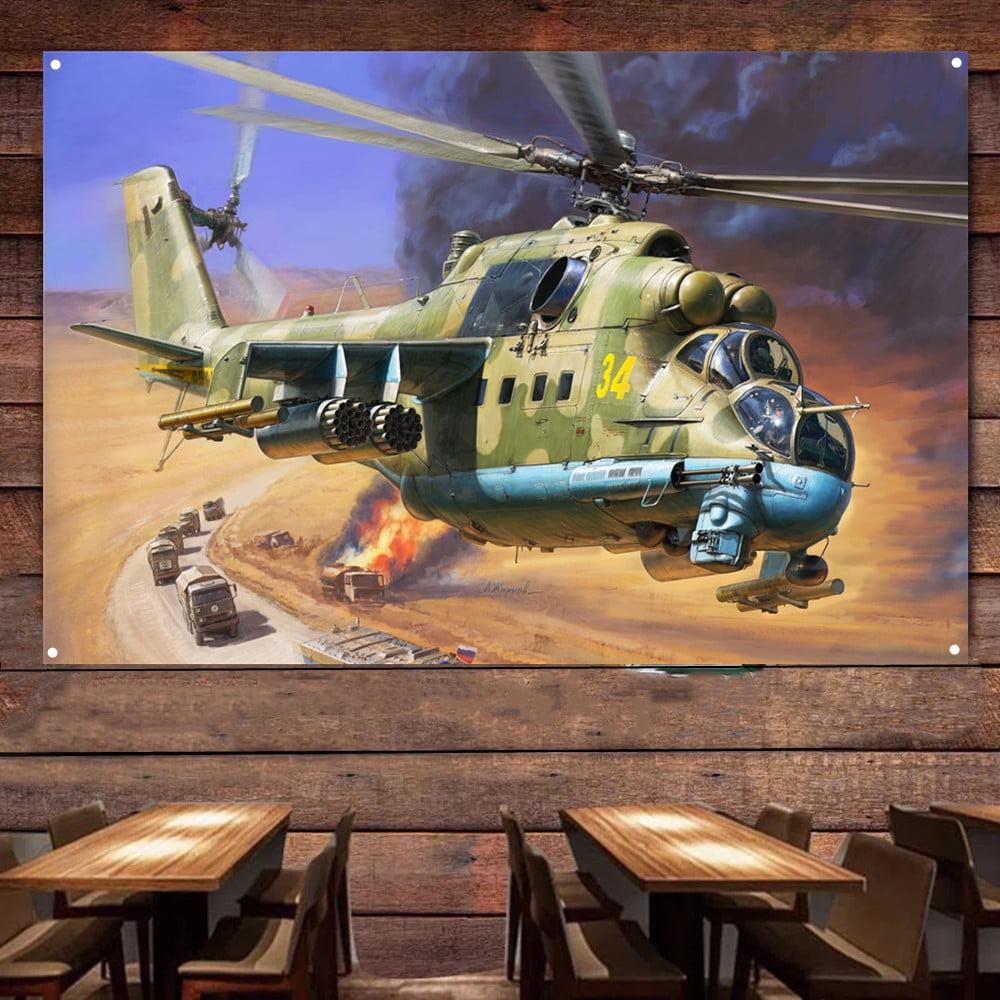 Mi-24P Attack Helicopter Posters and Prints Wall Banner & Hanging Flag ...