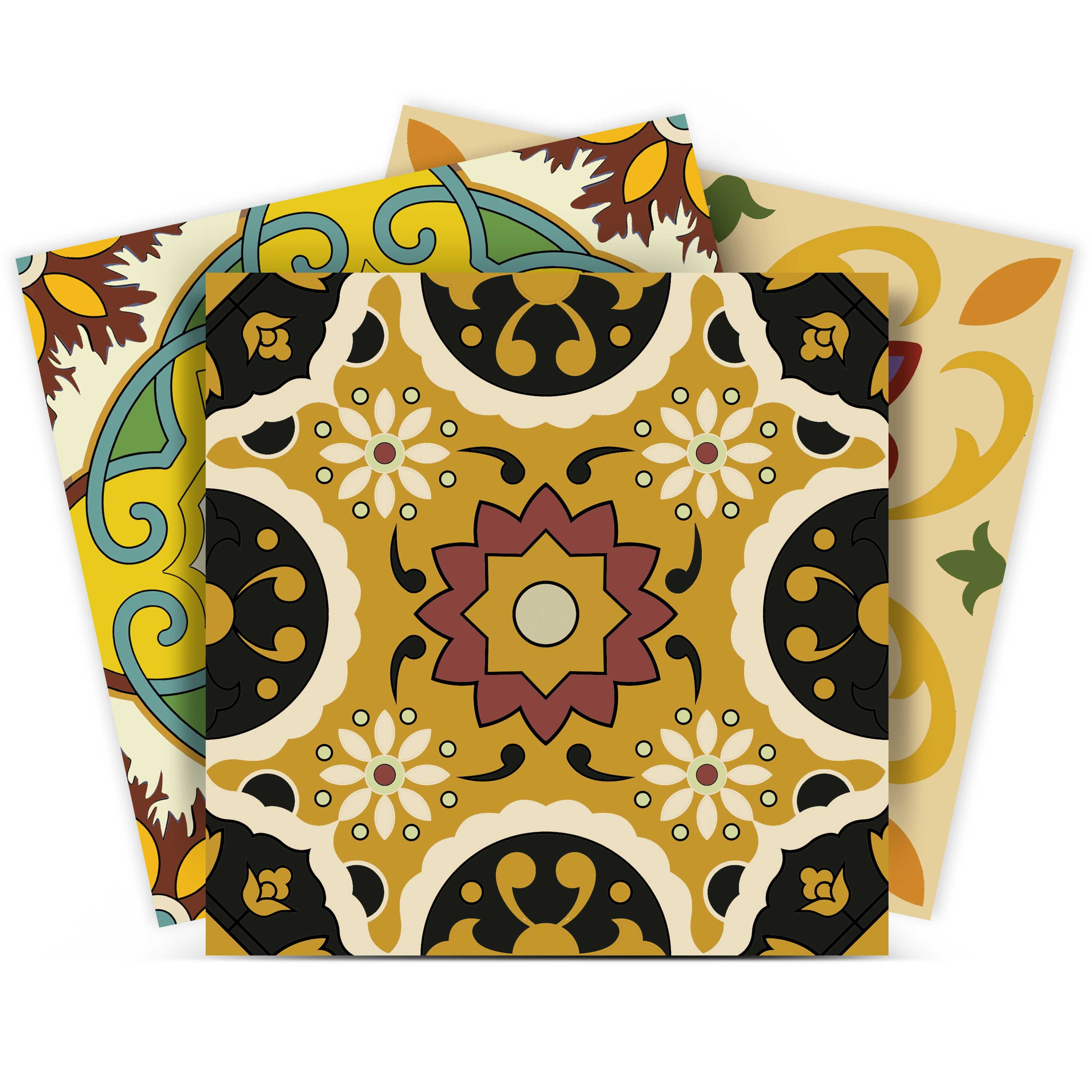 Mi Alma Black Yellow Mexican Floral Peel & Stick Vinyl Backsplash Tiles ...