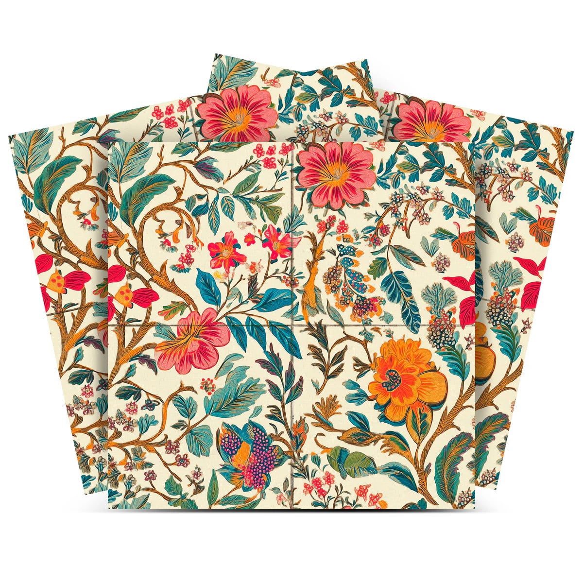 Mi Alma Blue Brown Floral Peel & Stick Vinyl Backsplash Tiles 5x5, 24 ...