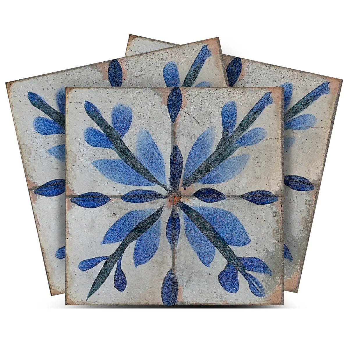 Mi Alma Blue Flower Triangular Peel & Stick Vinyl Backsplash Tiles 5x5 ...