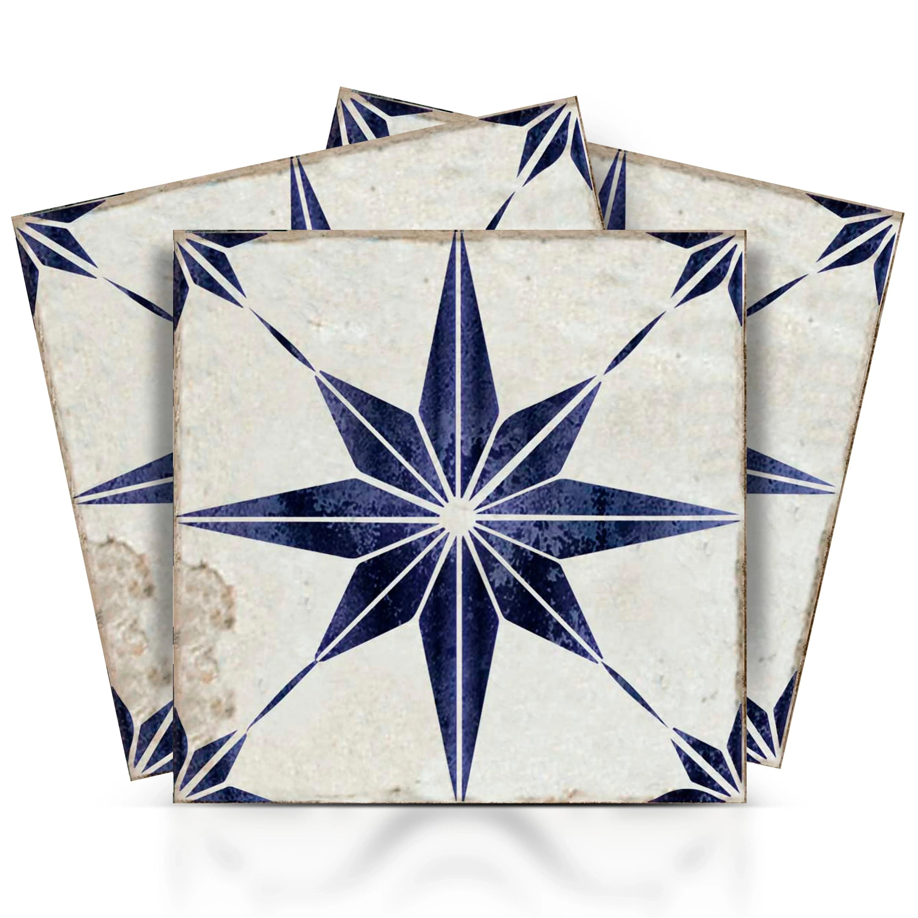 Mi Alma Blue Star Shaped Peel & Stick Vinyl Backsplash Tiles 5x5, 24 ...
