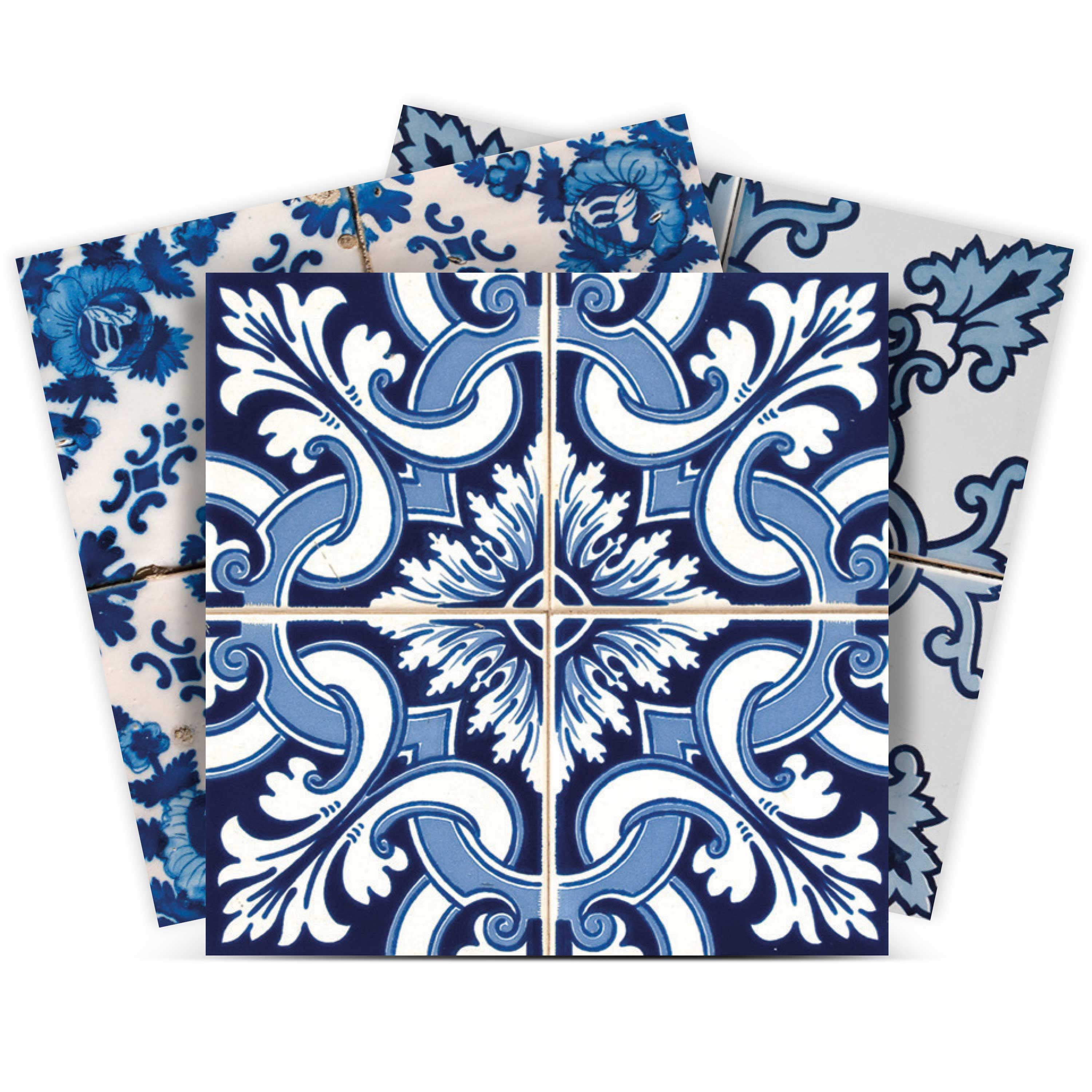 Mi Alma Blue White Spanish Peel & Stick Tiles - Vinyl Backsplash 8x8 ...