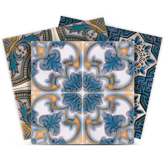 Mi Alma Blue Yellow Vintage Peel & Stick Tiles - Vinyl Backsplash 8x8 ...