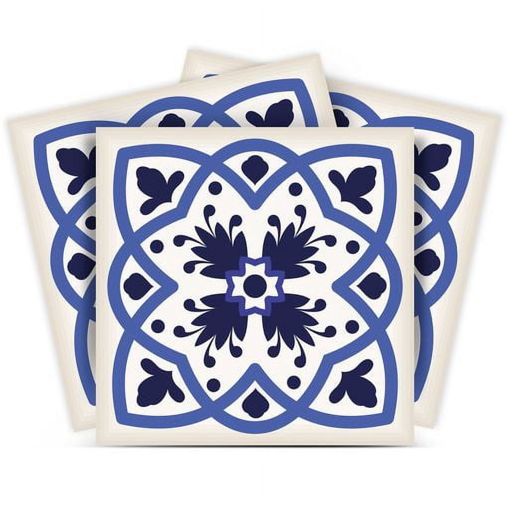 Mi Alma Dark Blue Greek Floral Peel & Stick Tiles - Vinyl Backsplash ...
